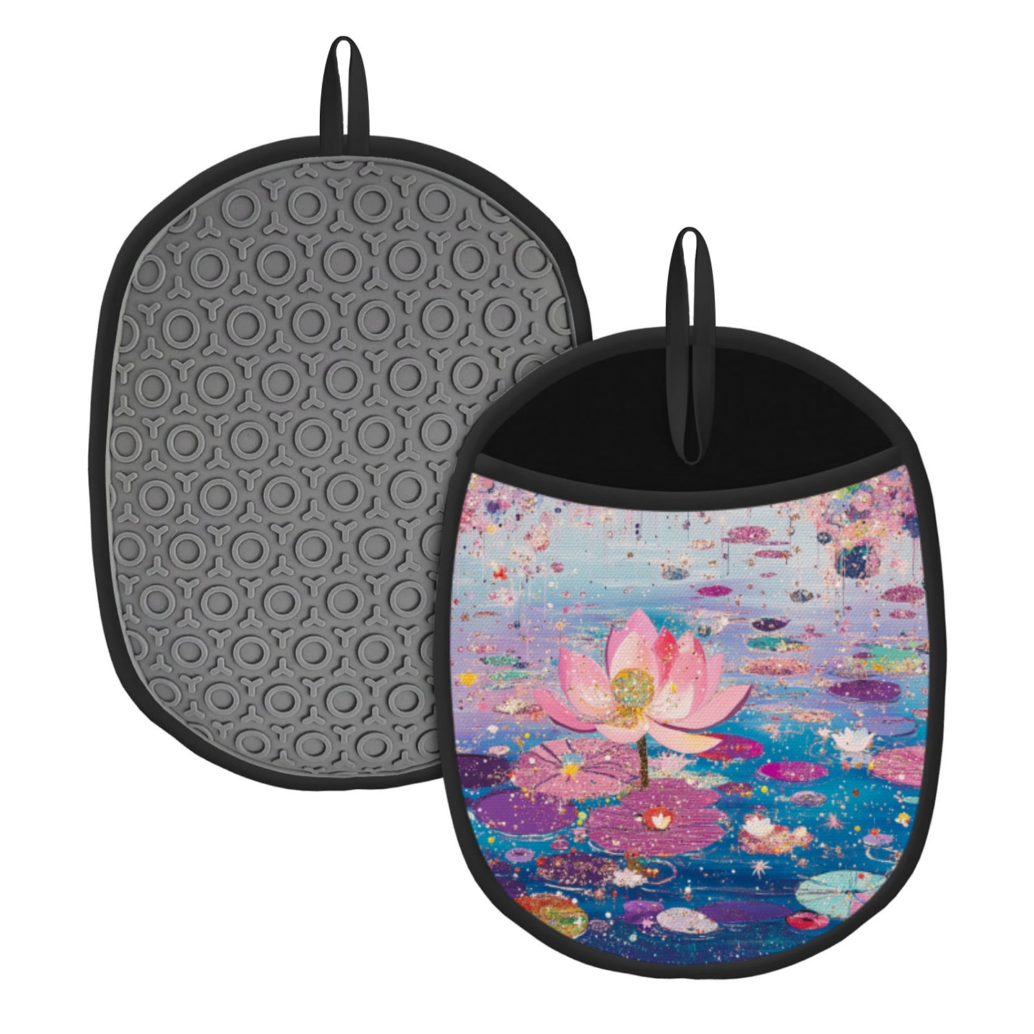 Pink Lotus Flower With Colorful Lotus Leaves Kitchen Pot Mat, 7.5x9.4 ...
