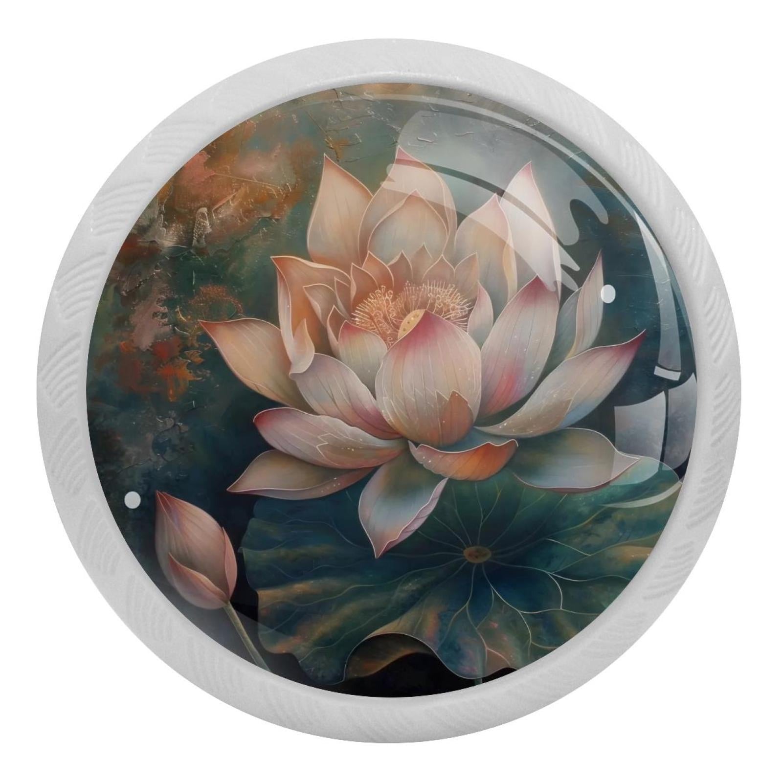 Pink Lotus Flower Crystal Glass Drawer Knob Pull Ergonomic 30mm Circle ...