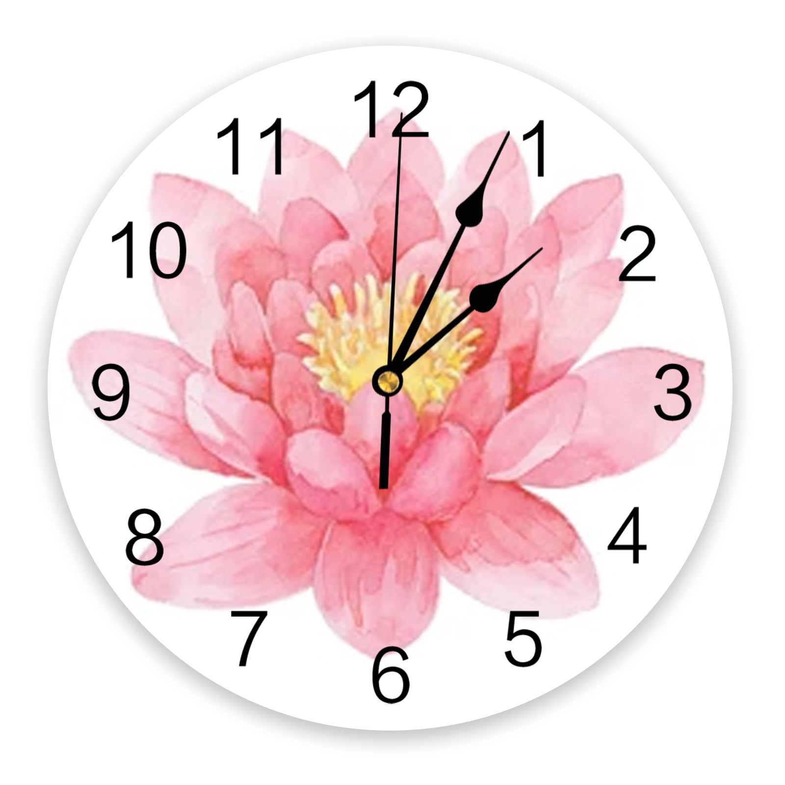 Pink Lotus Watercolor Wall Clock Large Modern Kitchen Dinning Round ...