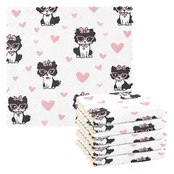 Pink Love Dog Kitchen Cloth Dish Towels for Drying Washing Absorbent ...