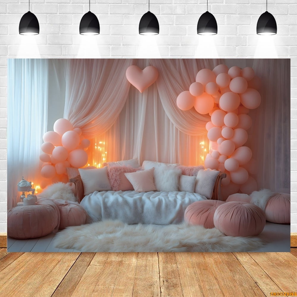 Pink Love Heart Balloon Valtine’s Day Backdrop Wedding Bridal Shower ...