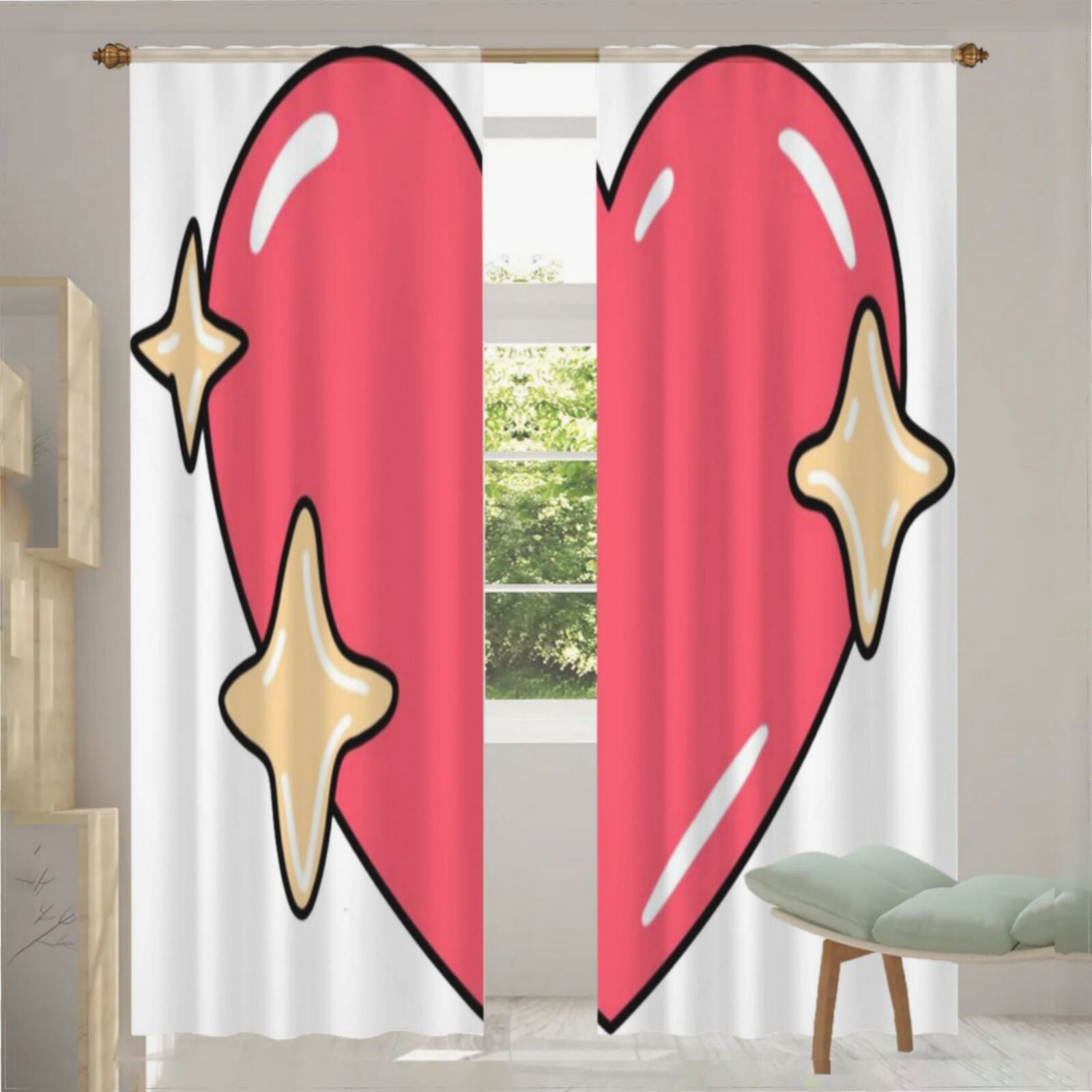 Pink Love Heart Curtains for Living Room Bedroom Decor Transparent ...