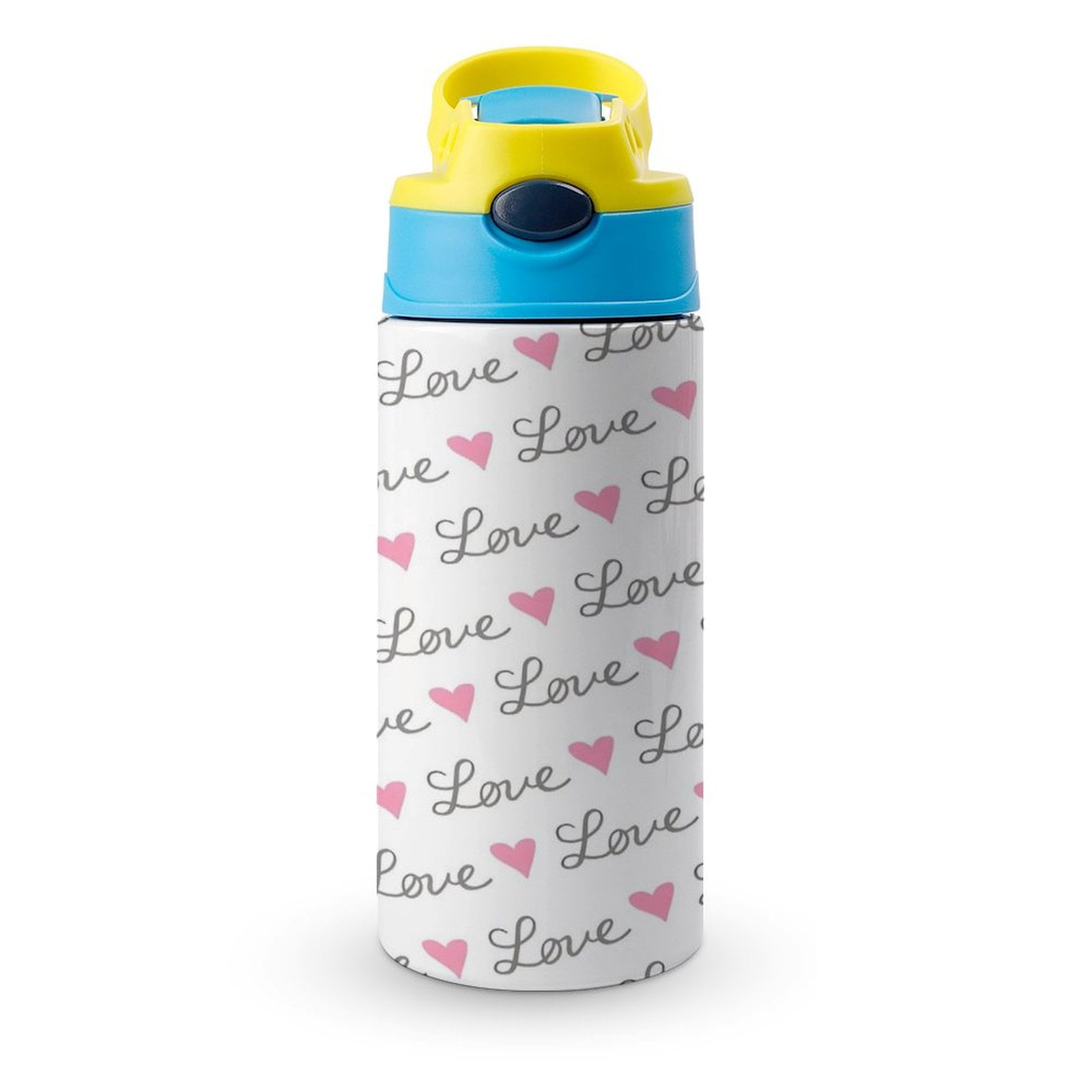 Pink Love Heart LOVE Water Bottle with Straw And Lid Stainless Steel ...