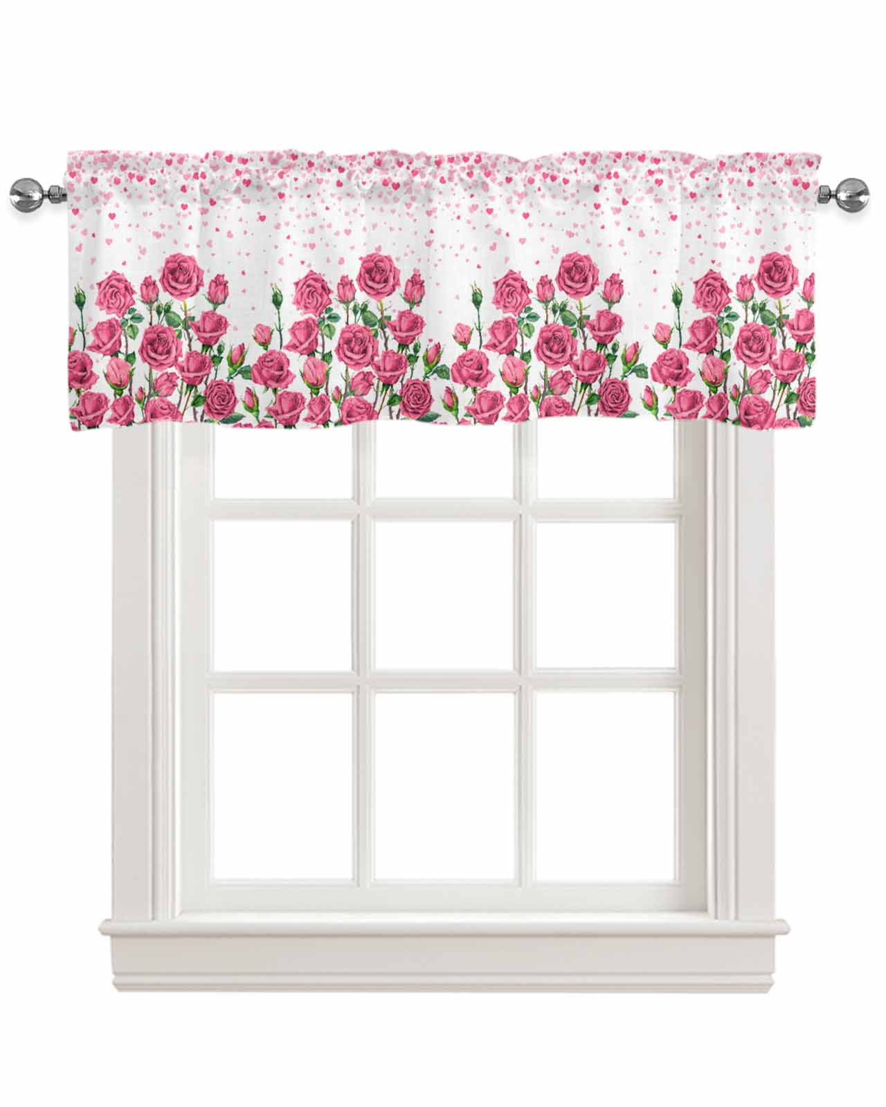 Pink Love Heart Valentine Linen Curtain Valance for Bedroom/Bathroom ...