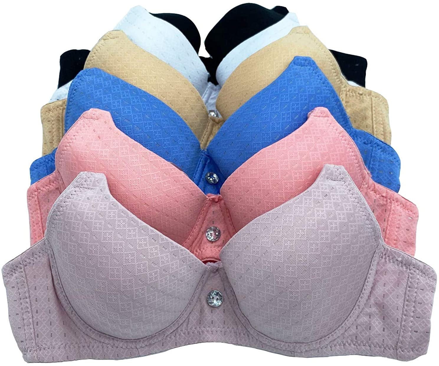 Pink Lover 6 Packs Women Full Cup Regular Padded Everyday Wear Bra 30A ...