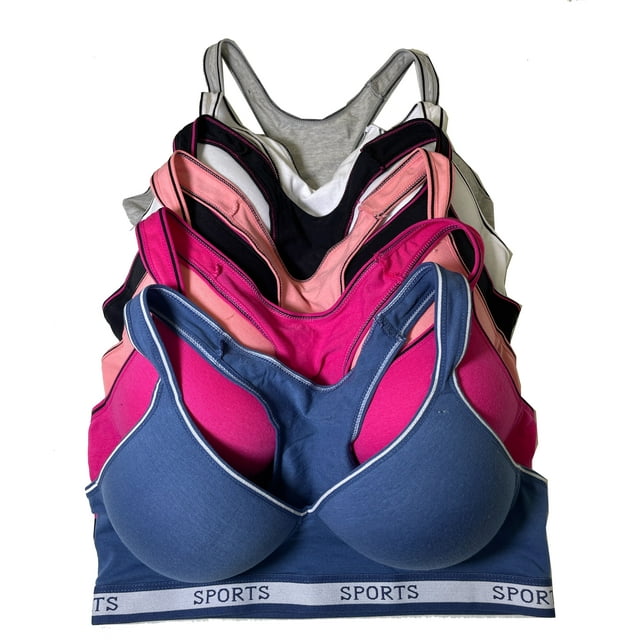 Pink Lover Women Bras 6 Pack of Cotton Sports Bra B cup C cup D cup 38B ...