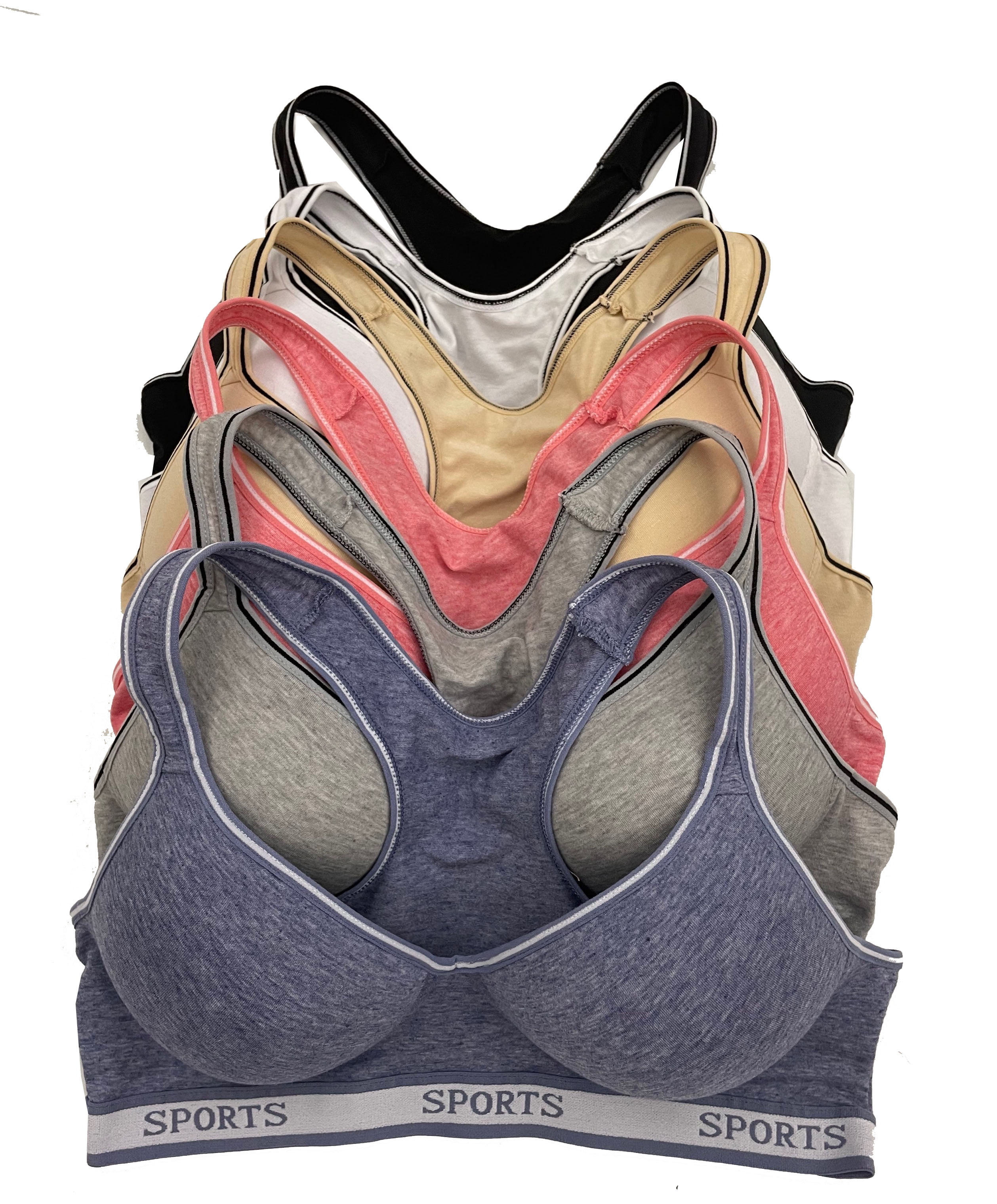 Pink Lover Women Bras 6 Pack of Cotton Sports Bra B cup C cup D cup 40D ...