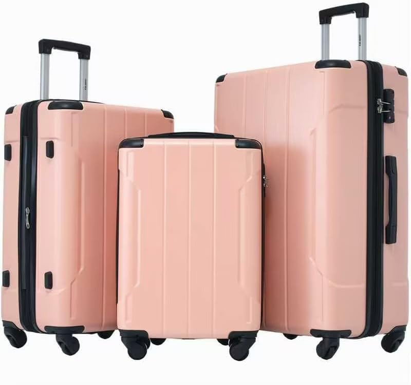 Pink Luggage Set 3 Piece Expandable Lightweight Spinner Suitcase with ...