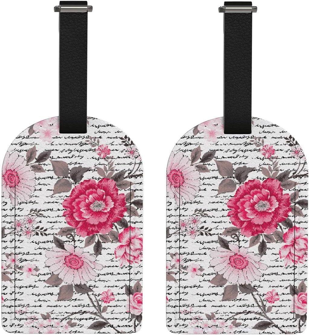 Pink Luggage Tag Flower Full Back Privacy Name ID Card Suitcase Labels ...