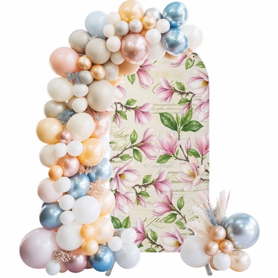 Pink Magnolia Arch Backdrop Cover 7.2 FT Floral Branches Leaf Botanical ...