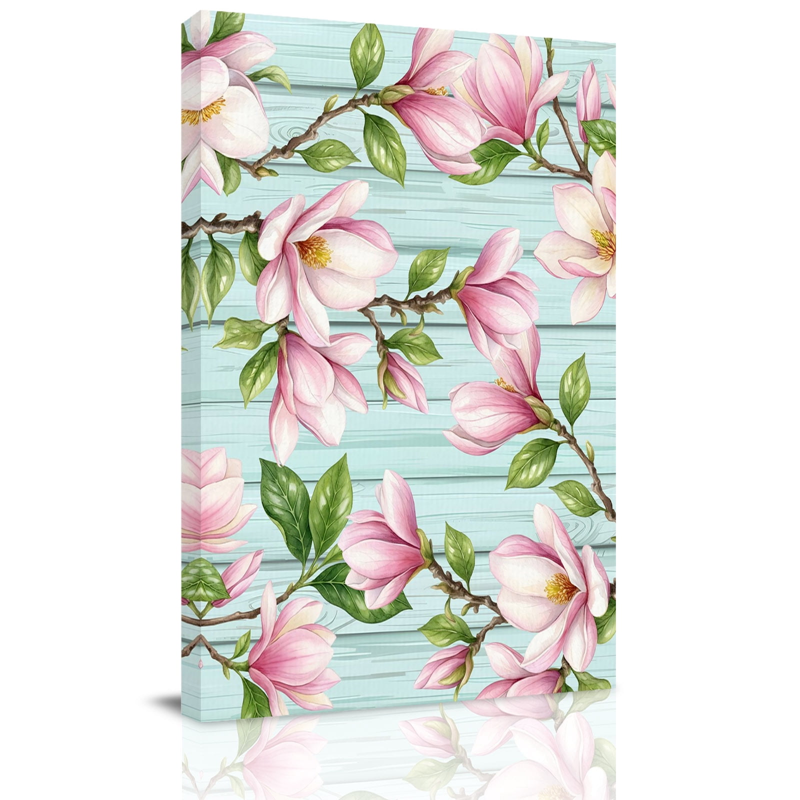 Pink Magnolia Canvas Wall Art for Living Room, Floral Branches Leaf ...