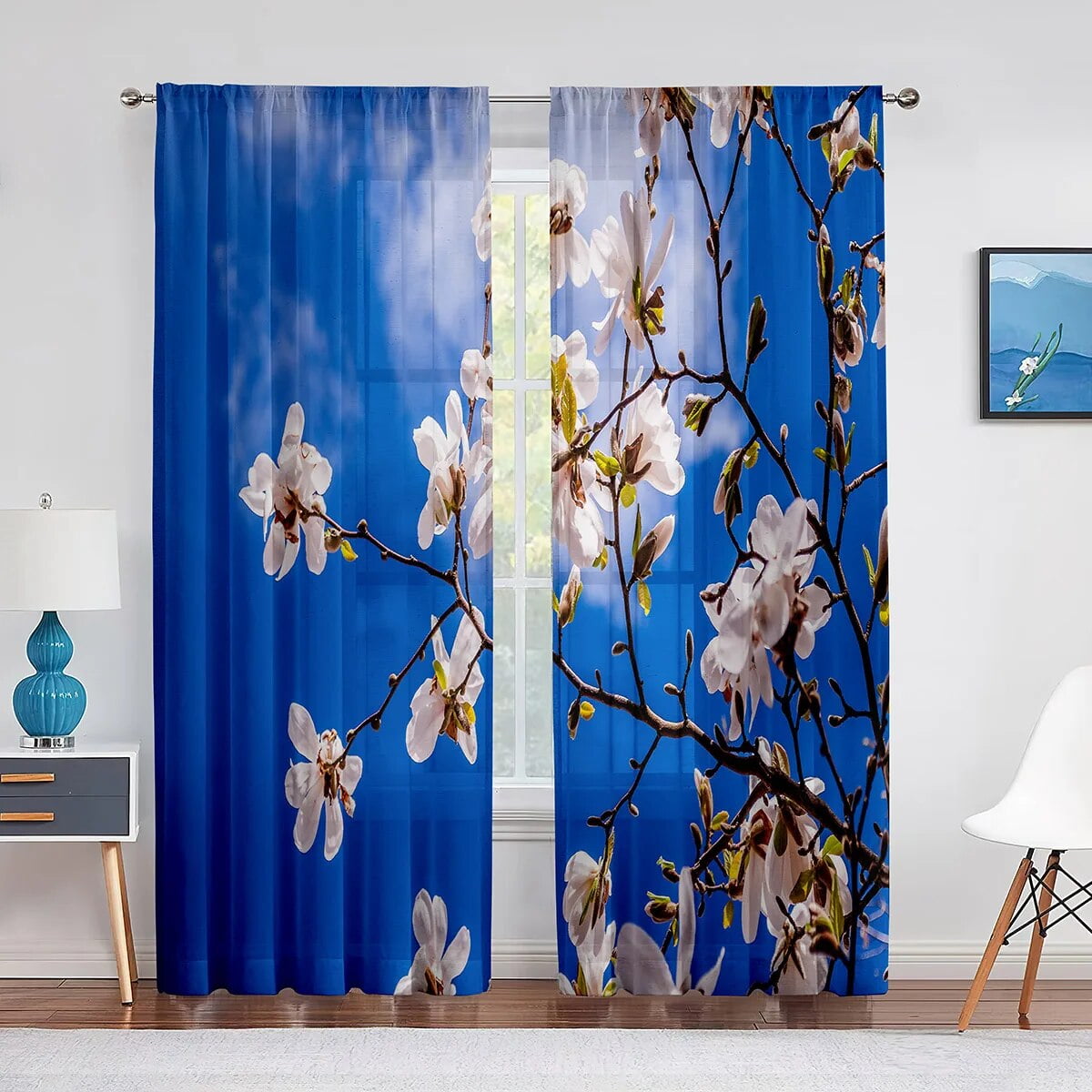 Pink Magnolia Spring Flowers Sheer Curtains for Living Room Bedroom ...