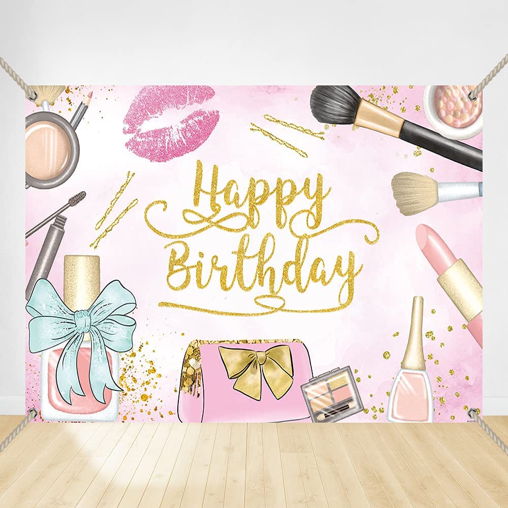 Pink Makeup Happy Birthday Backdrop Spa Party Glamour Party Backdrop ...