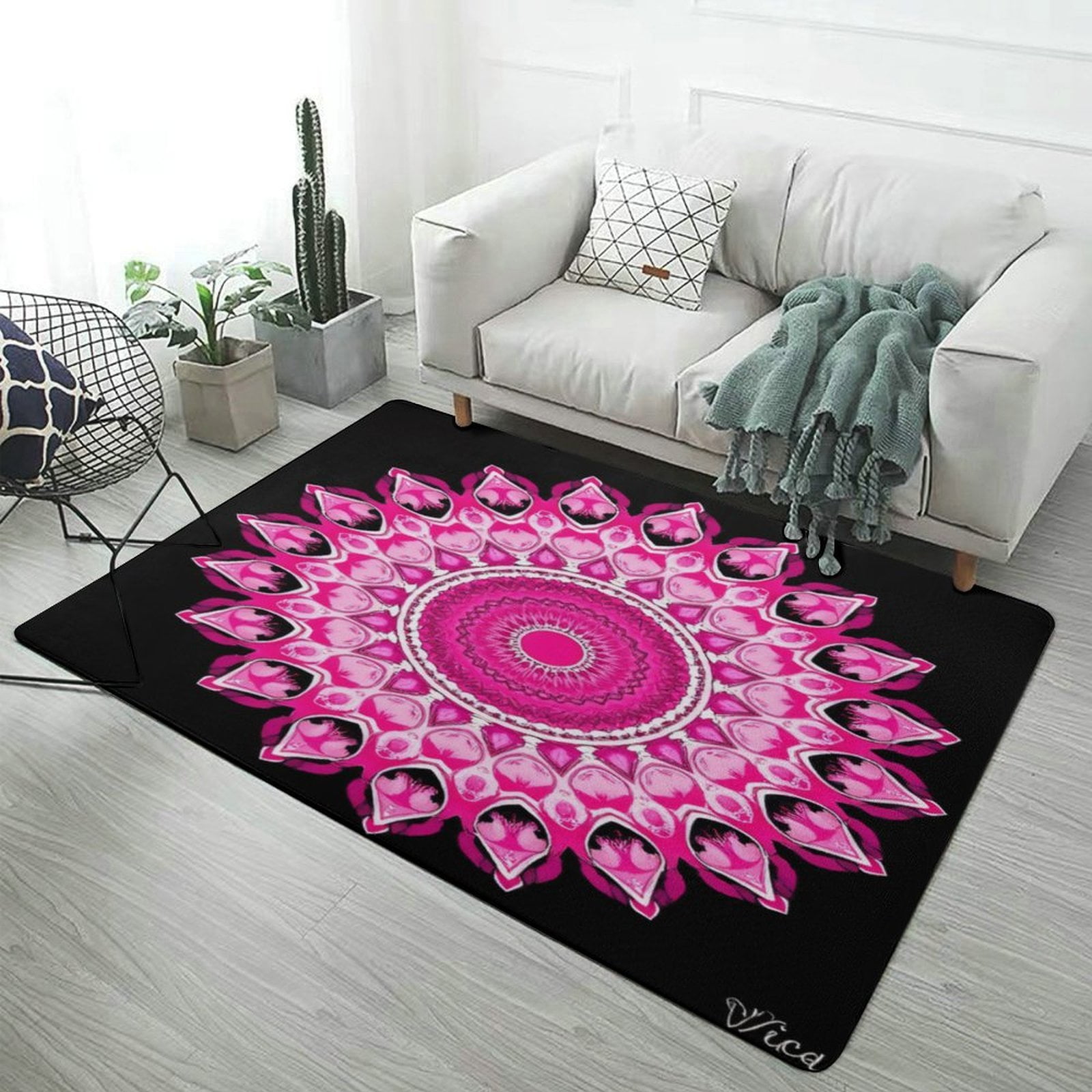 Pink Mandala Floral Art Carpet Style Living Room Bedroom Rug Soft ...