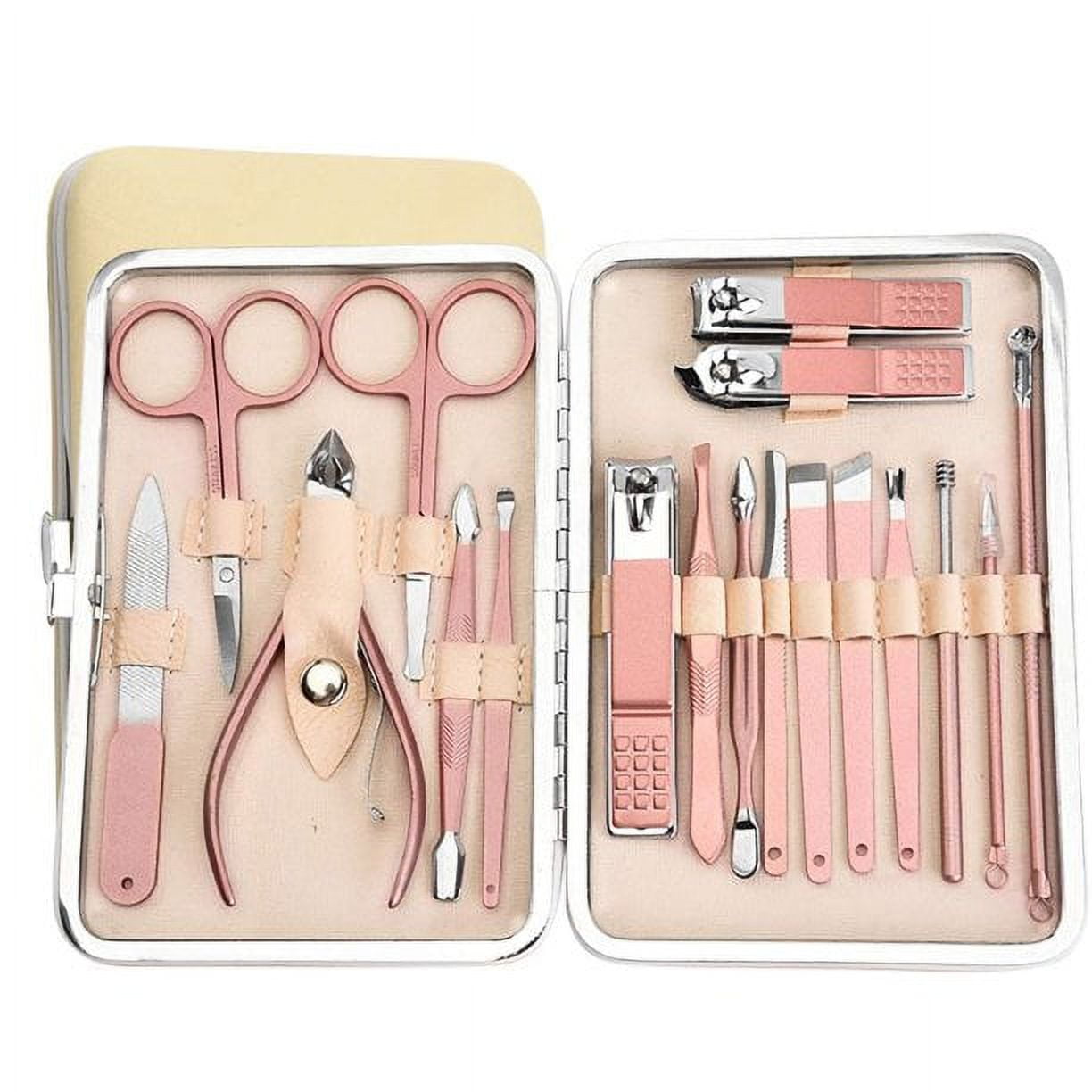 Pink Manicure Set-18 in 1 Stainless Steel Nail Care Set-Pedicure Kit ...