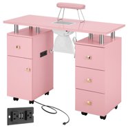 ADVWIN L-Shaped Manicure Table with Storage Drawers, Shelves, Electric ...