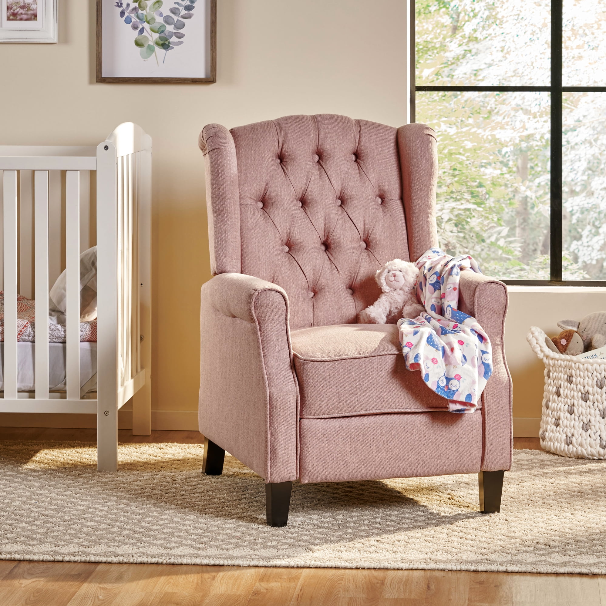 Pink Manual Recliner Chair - 28" Wide With Contemporary Wingback ...