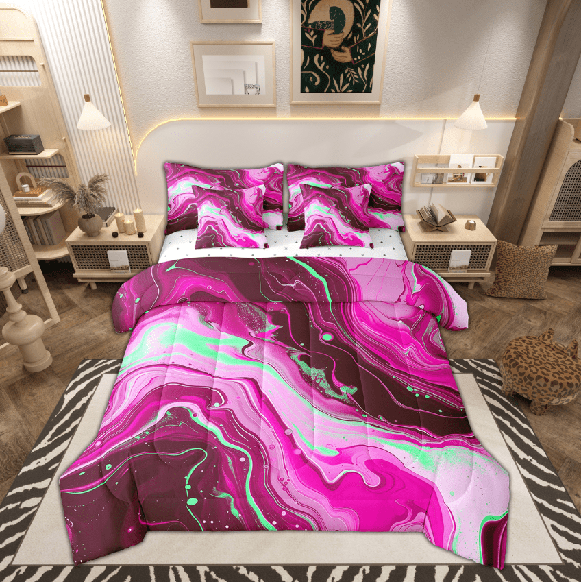 Pink Marble Bed in a Bag 7-Piece Purple Watercolor Bedding Set ...