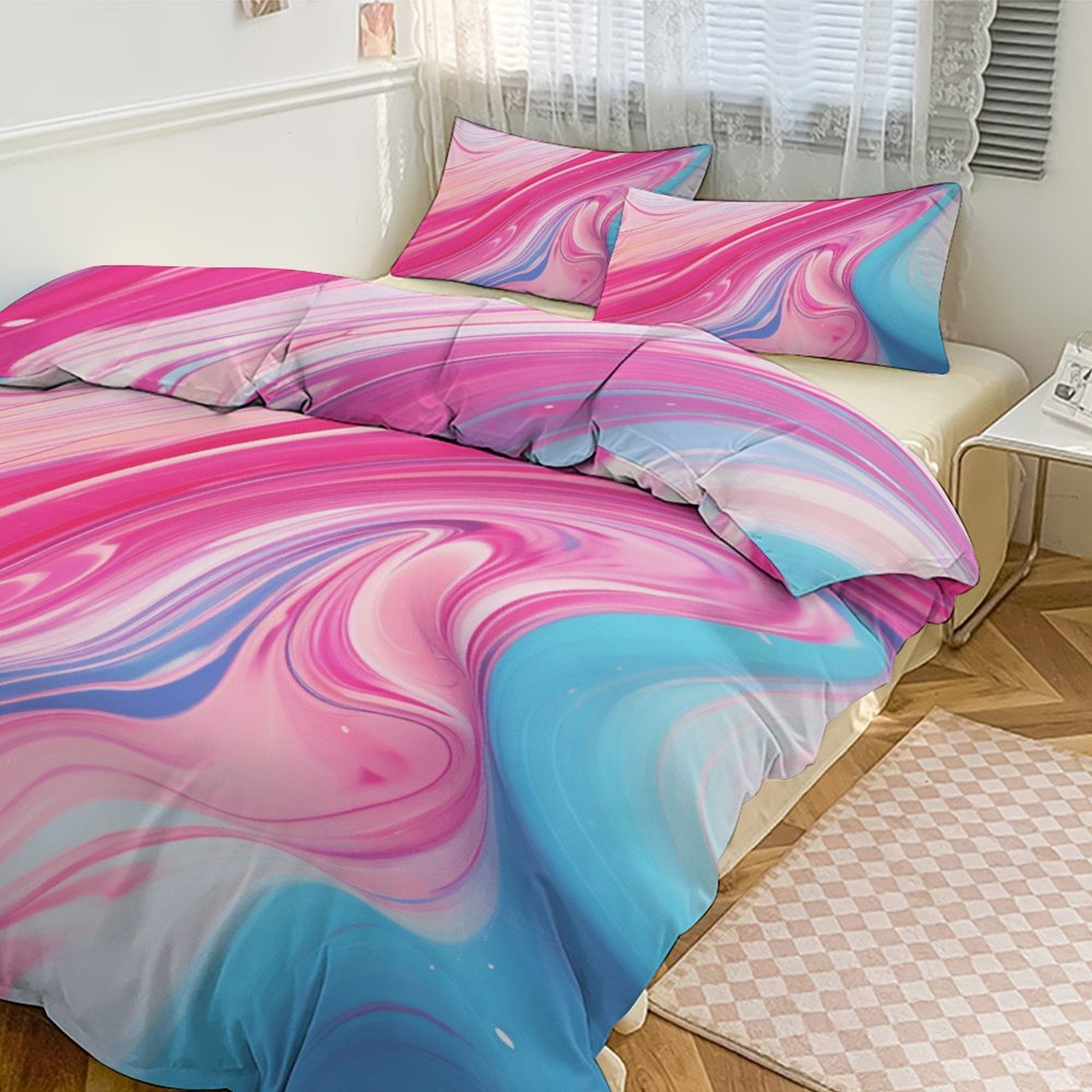 Pink Marble Bedding Sets Twin Duvet Cover 3 Piece Cute Bed Set for Boys ...
