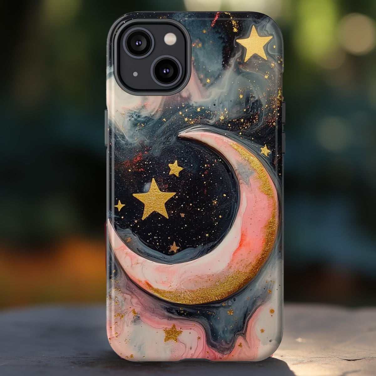 Pink Marble Celestial Moon and Stars Sky Art Phone Case 17 to 11 Pro ...