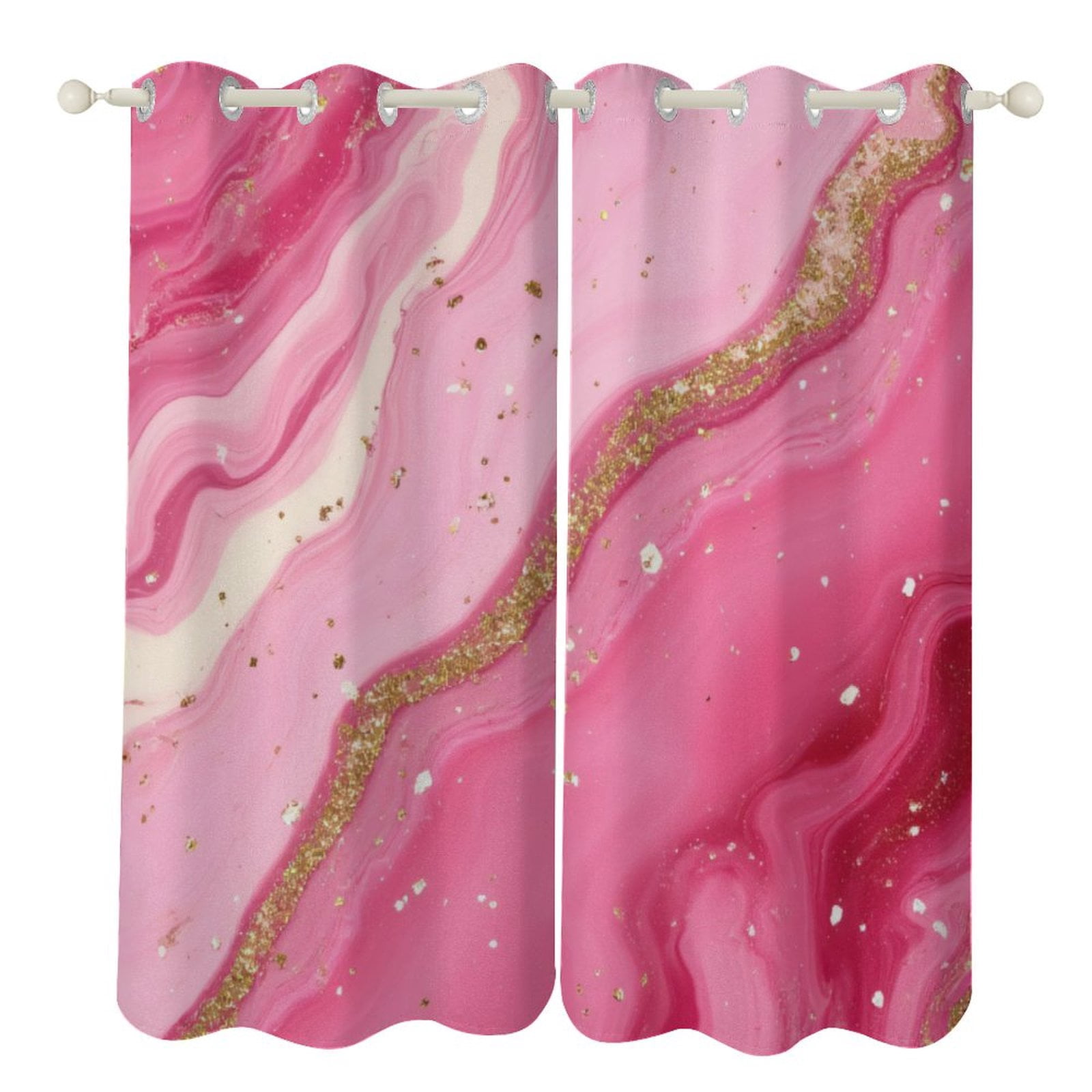 Pink Marble Glitter Art-1 Blackout Window Curtains for Bedroom Living ...