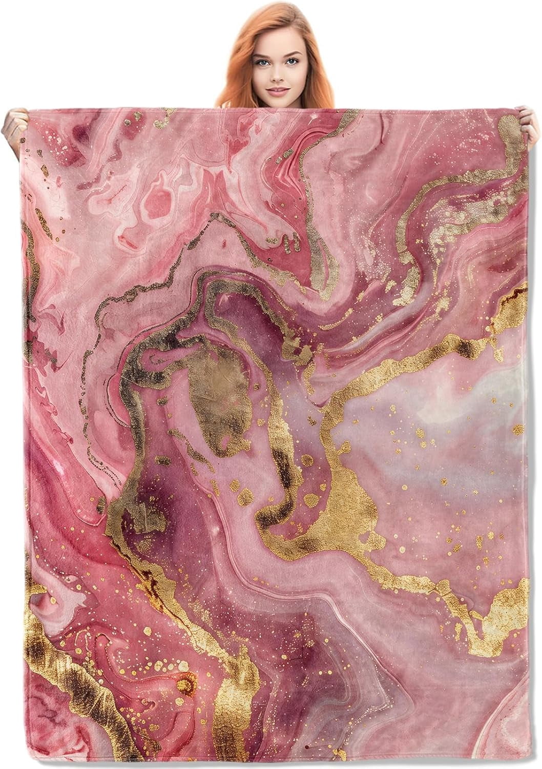 Pink Marble Gold Flannel Blanket, Marble Gifts, Art Modern Blanket for ...