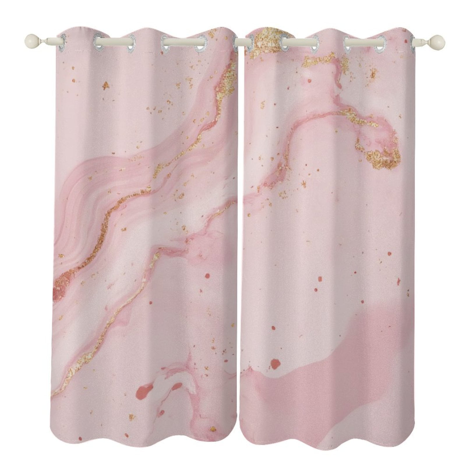 Pink Marble Gold Glitter Art Blackout Window Curtains for Bedroom ...