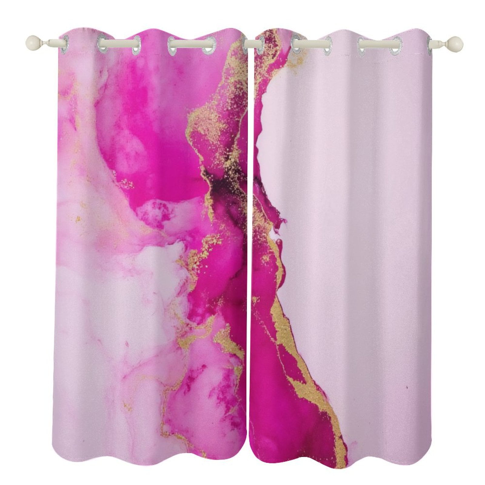 Pink Marble Gold Vein Art-1 2 Panels Curtains for Bedroom Living Room ...