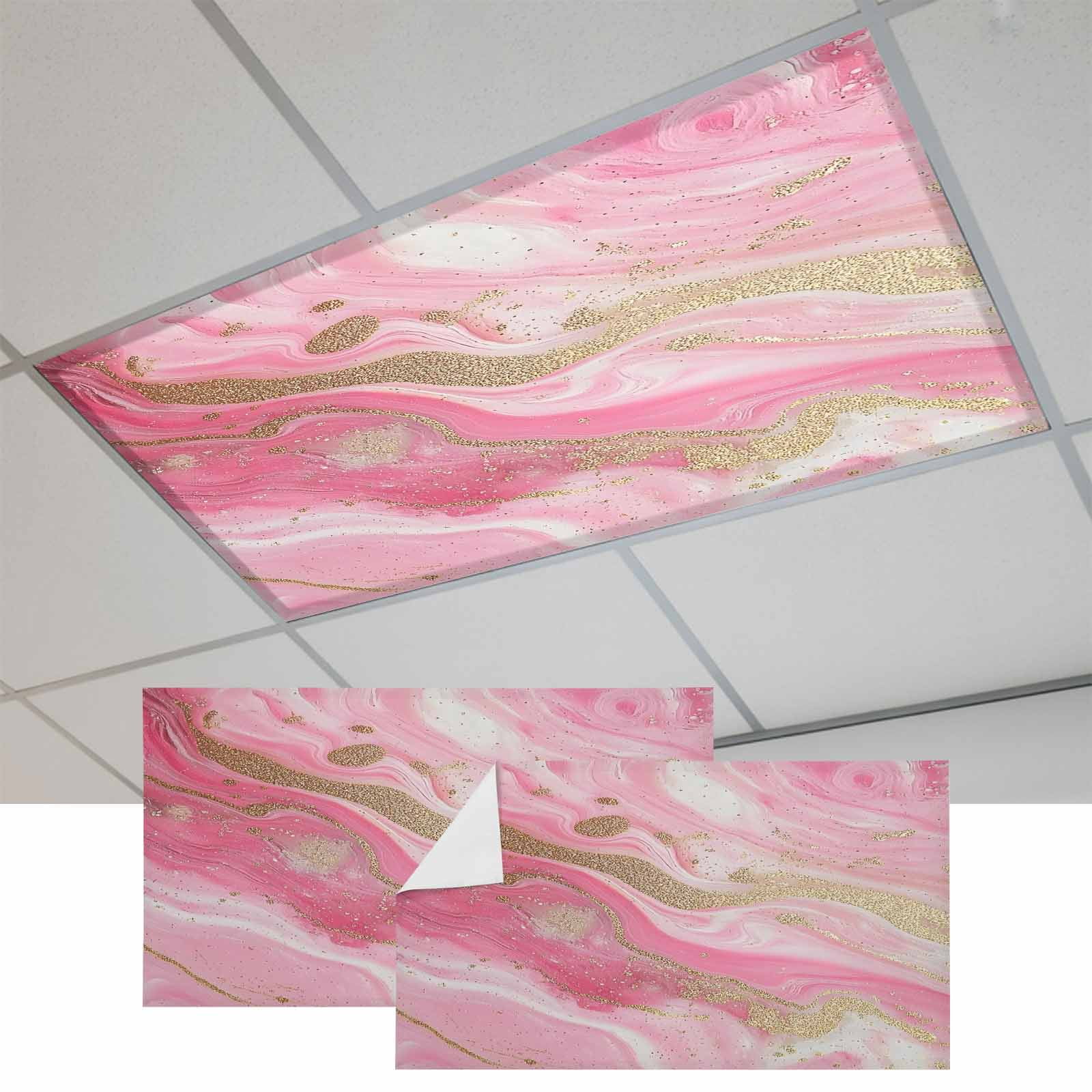 Pink Marble Magnetic Fluorescent Light Covers for Ceiling Lights 2x4 ...
