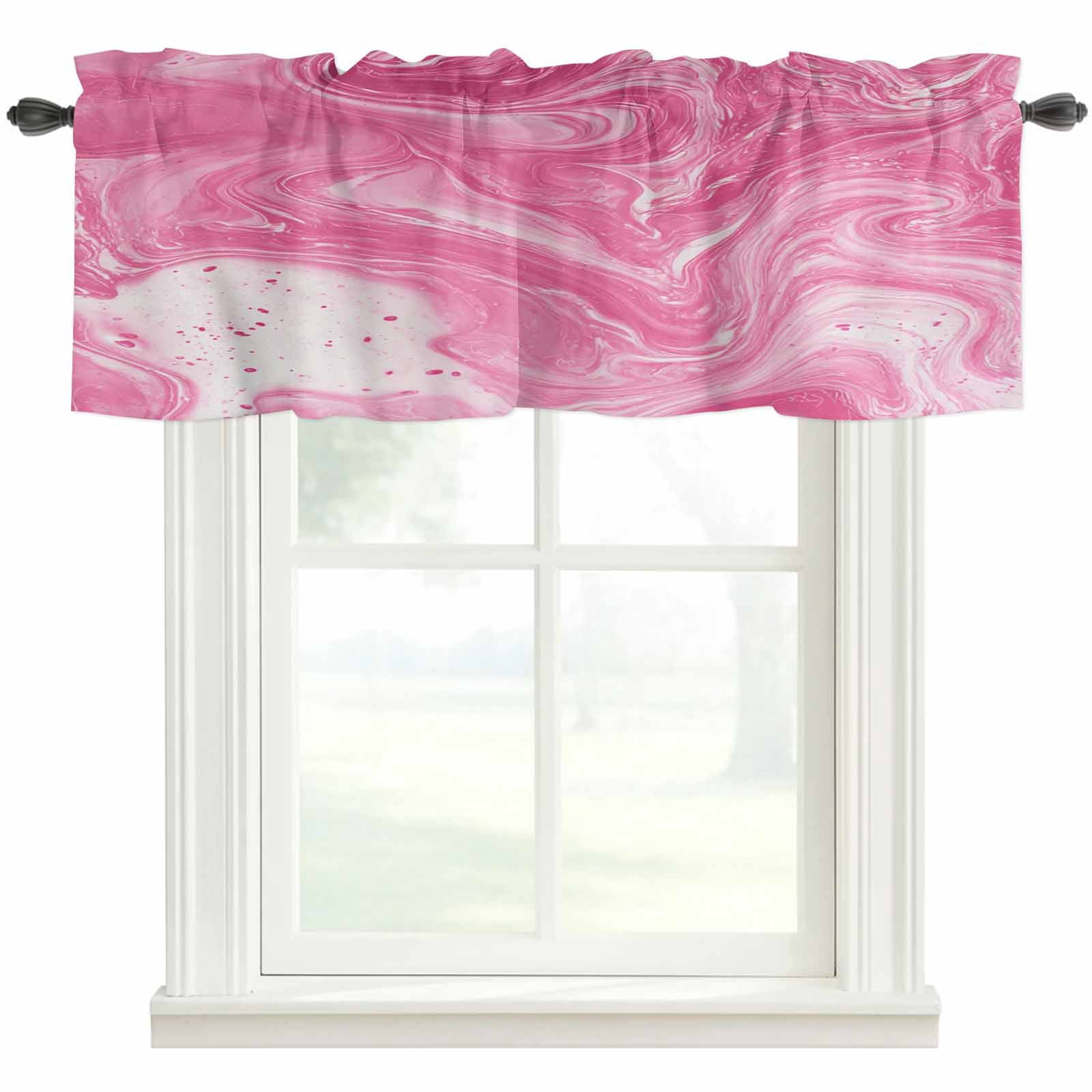 Pink Marble Rod Pocket Curtain Valance, Modern Ombre Abstract Fluid ...