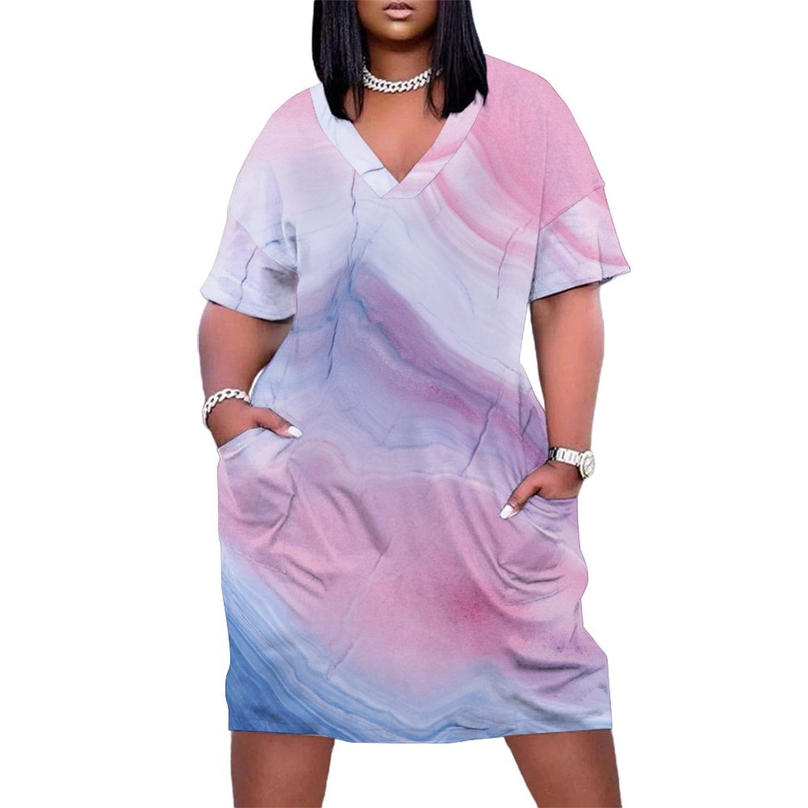 Pink Marble Summer Dresses for Women Beach Boho - Walmart.com