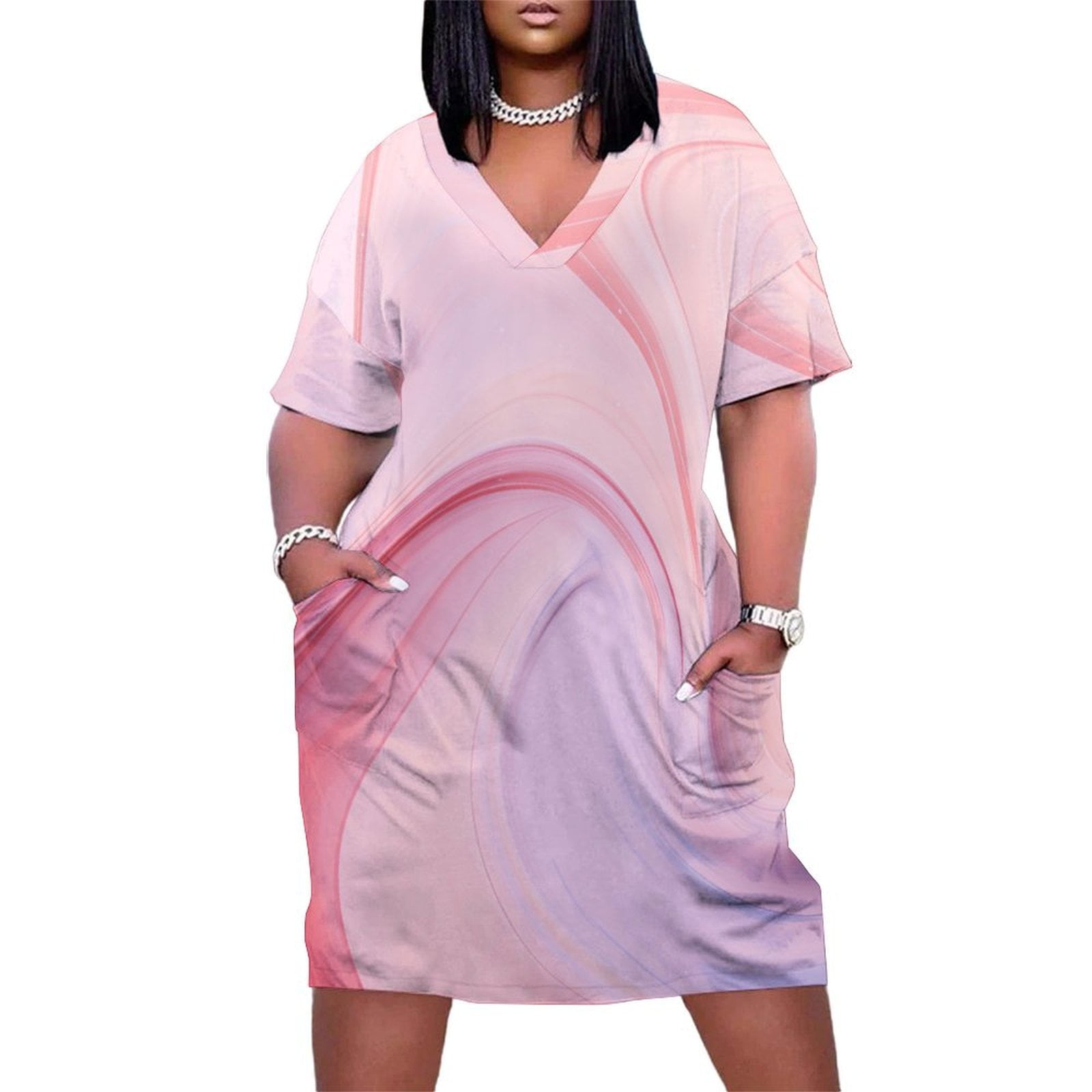 Pink Marble Summer Dresses for Women Beach Boho - Walmart.com