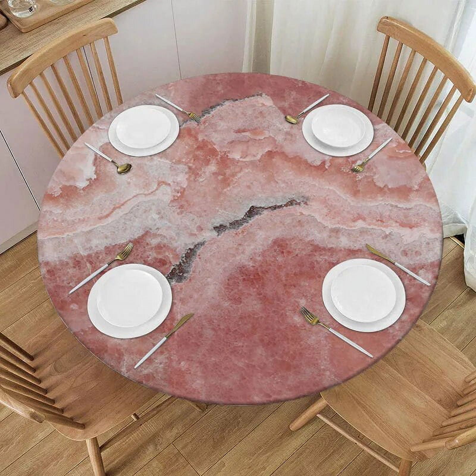 Pink Marble Surface Round Tablecloth Waterproof Elastic Edged Stone ...