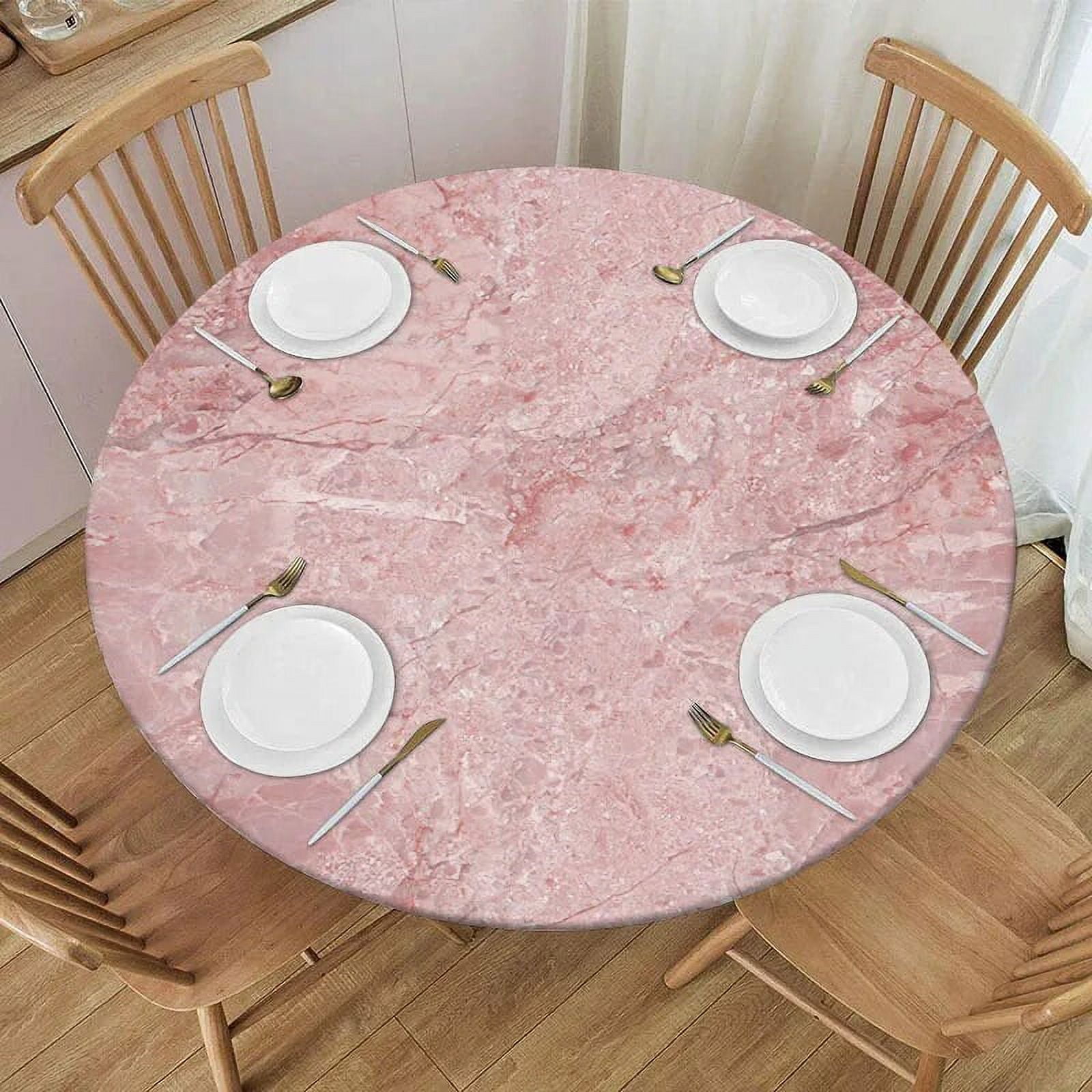 Pink Marble Surface Round Tablecloth Waterproof Elastic Edged Stone ...