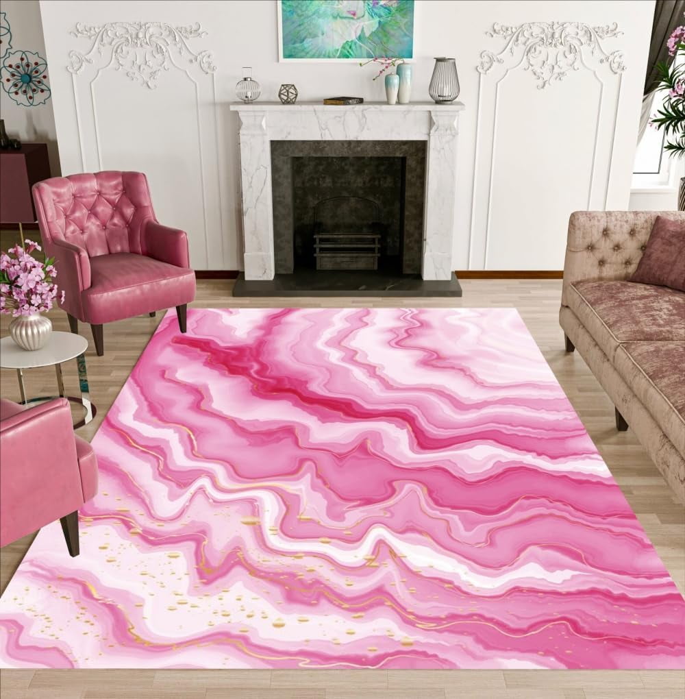 Pink Marble Swirl Rug For Living Room Bedroom Diningroom Home Office ...