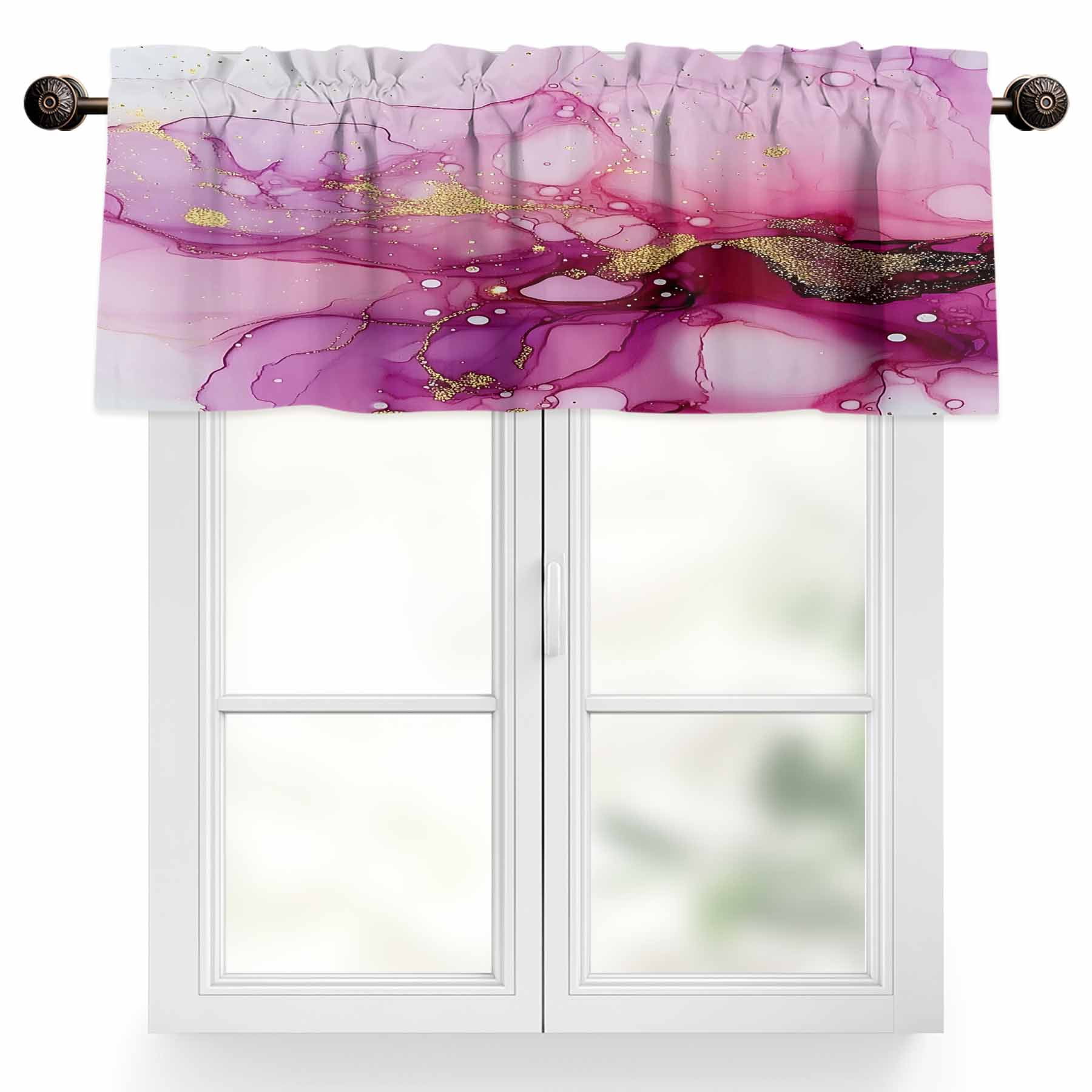 Pink Marble Valances for Windows, 42 x 12in, Golden Waves Abstract Art ...