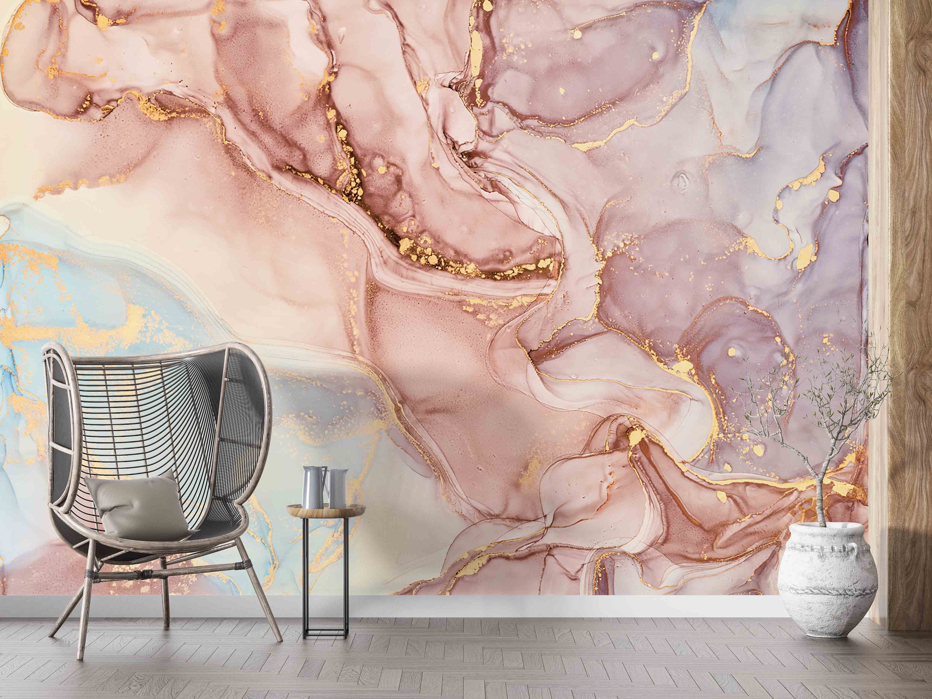 Pink Marble Wall Art, Modern Wallpaper, Custom Wallpaper, Abstract Wall ...