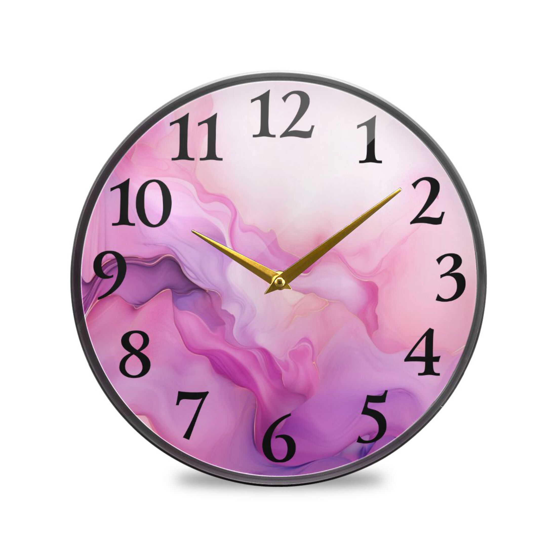 Pink Marble Wall Clocks Battery Operated 9.5 Inch Round Clock Acrylic ...