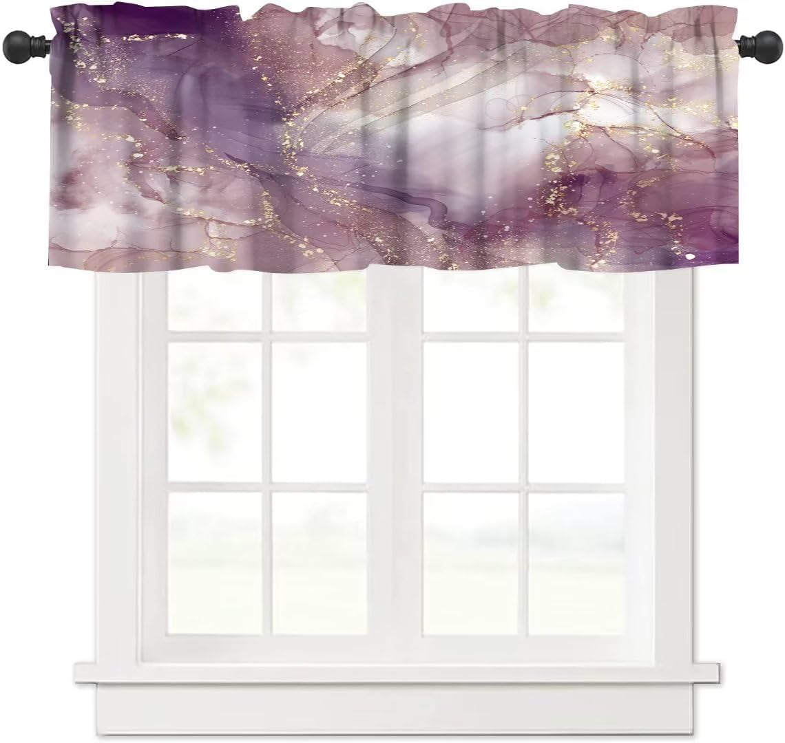 Pink Marble Window Valance Curtain, Purple Maroon Gold Veins Unique ...