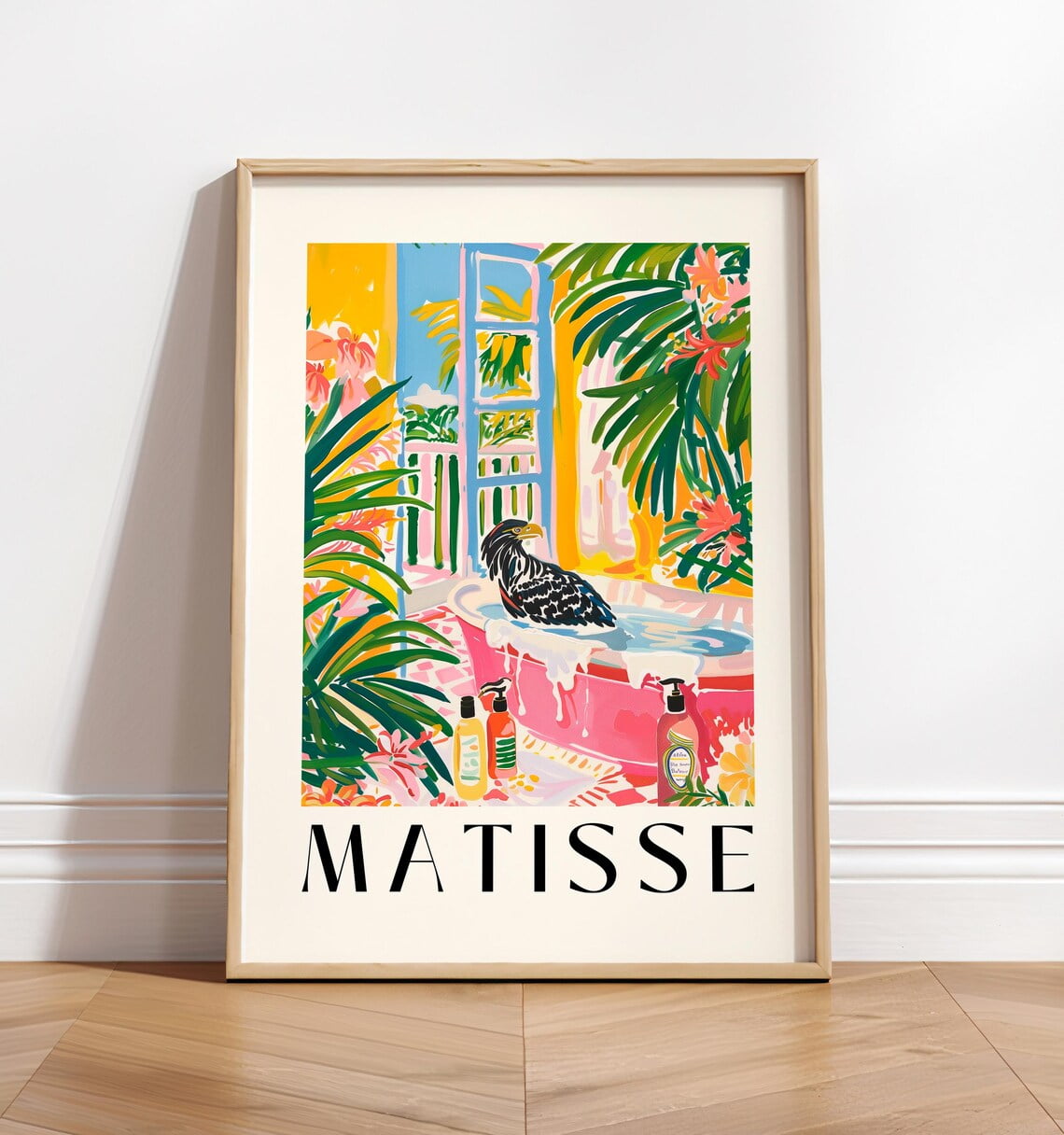 Pink Maximalist Poster, Eagle In Bathtub Poster, Bird Art Print, Funny ...