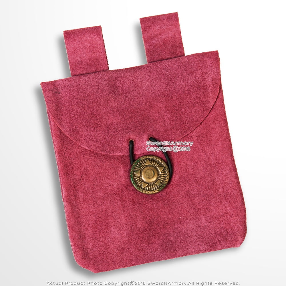 Pink Medieval Renaissance Pouch Genuine Suede Leather Coin Bag LARP ...
