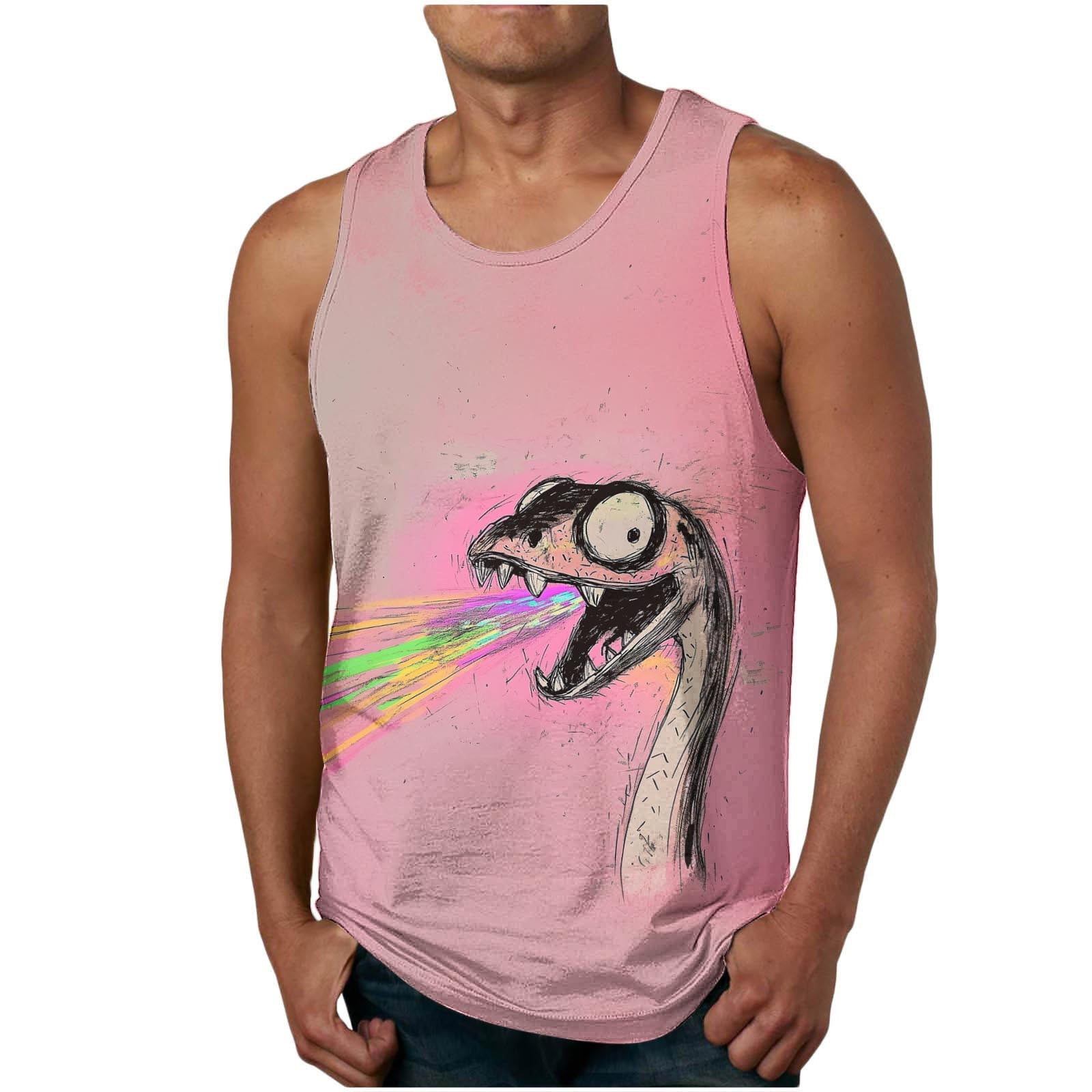 Pink Mens Loose Fit Vests Crewneck Tops Vest for Man Sleeveless Sport ...