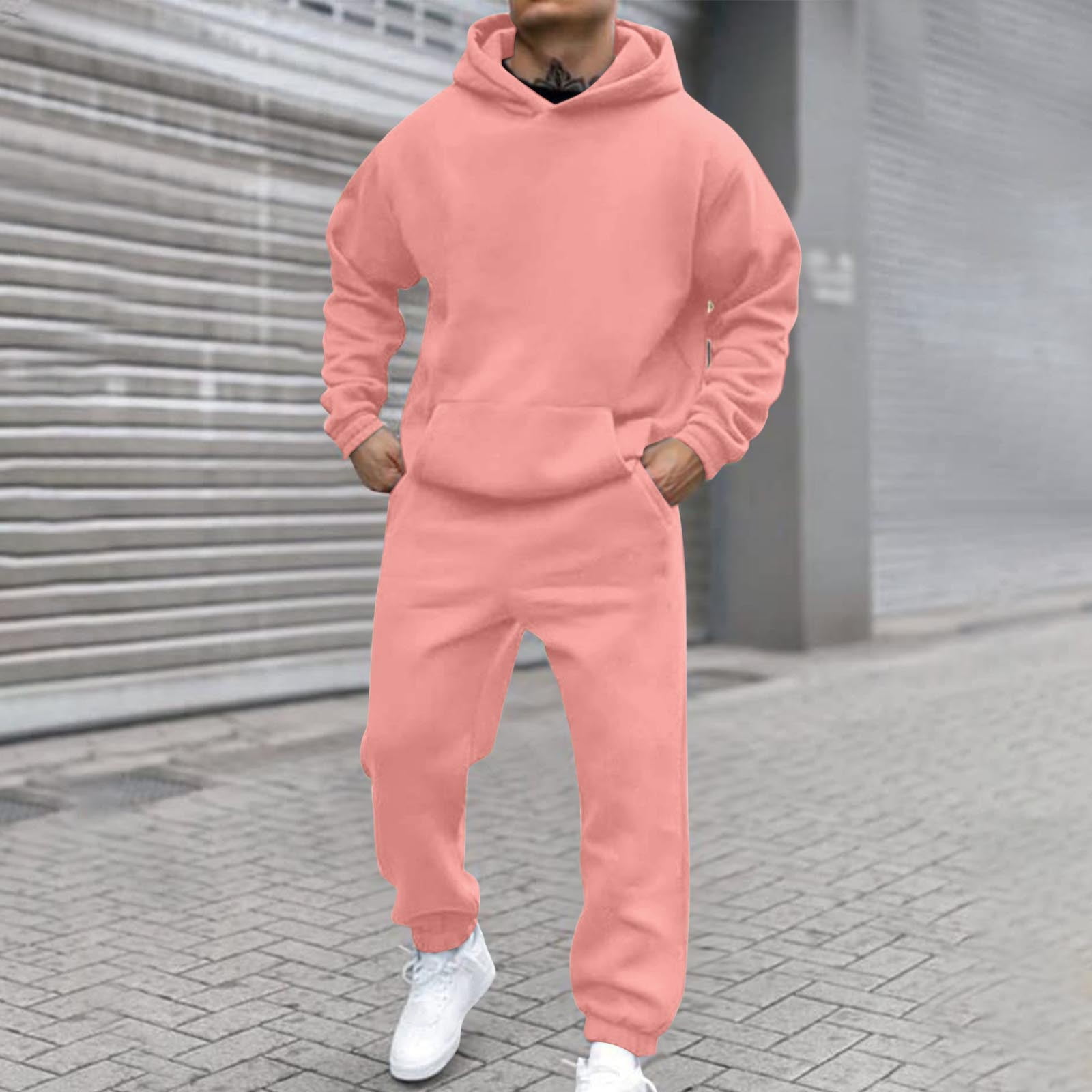 Pink Mens Sweatshirt Suits Hoodies Tracksuit Sweatsuits For Mens 2 ...