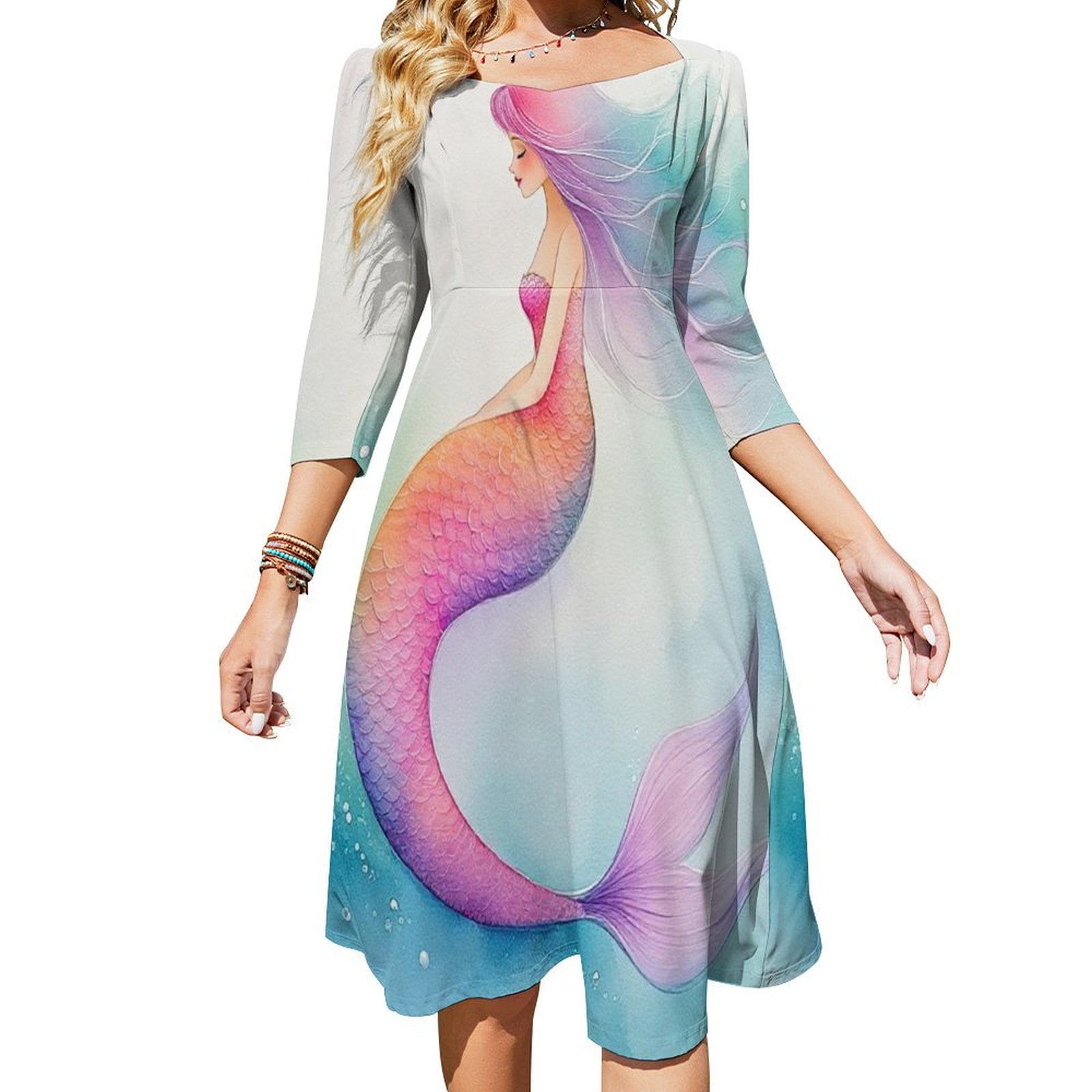 Pink Mermaid Womens Summer Dress Tie Back A Line Flare Dress - Walmart.com