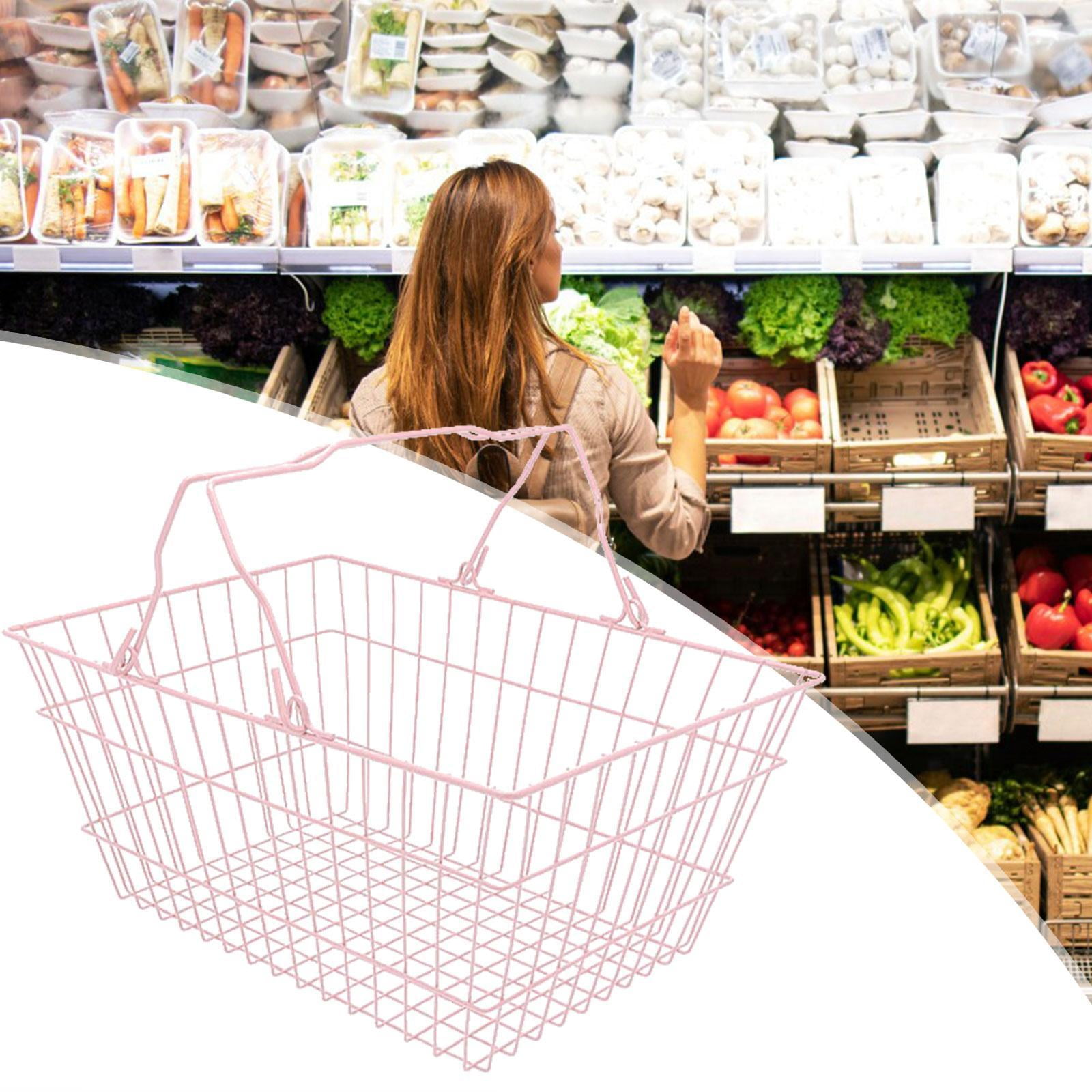 Pink Metal Basket with Wheels, Durable Open-Top Grocery Trolley ...