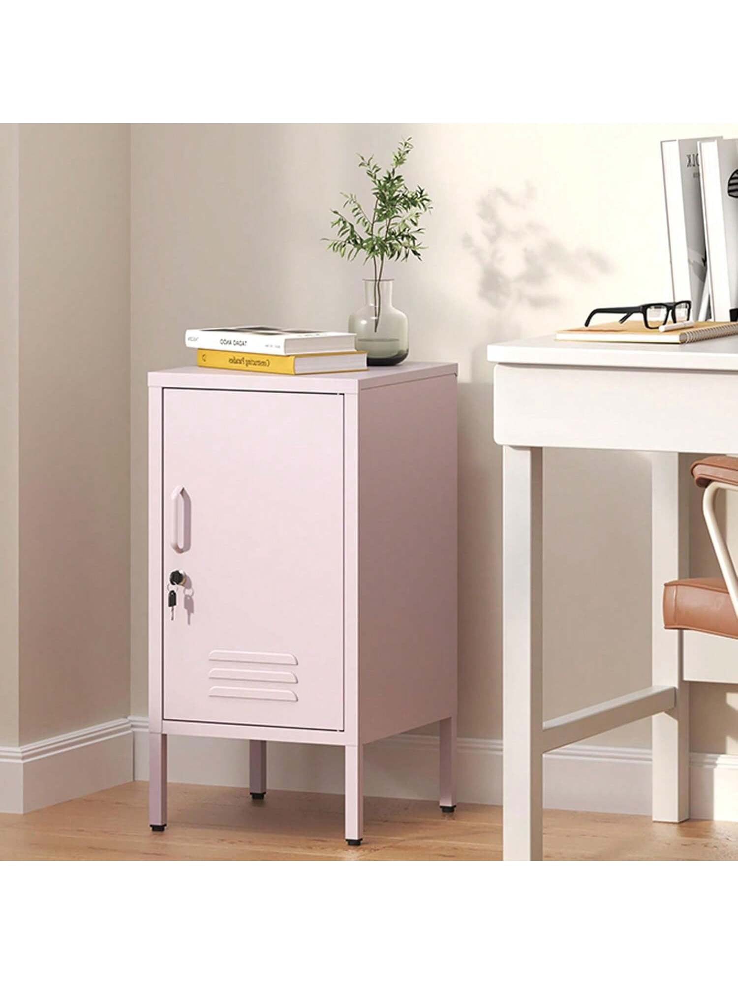Pink Metal Locker End Table,Modern Minimalist Room Side Table With 2 ...