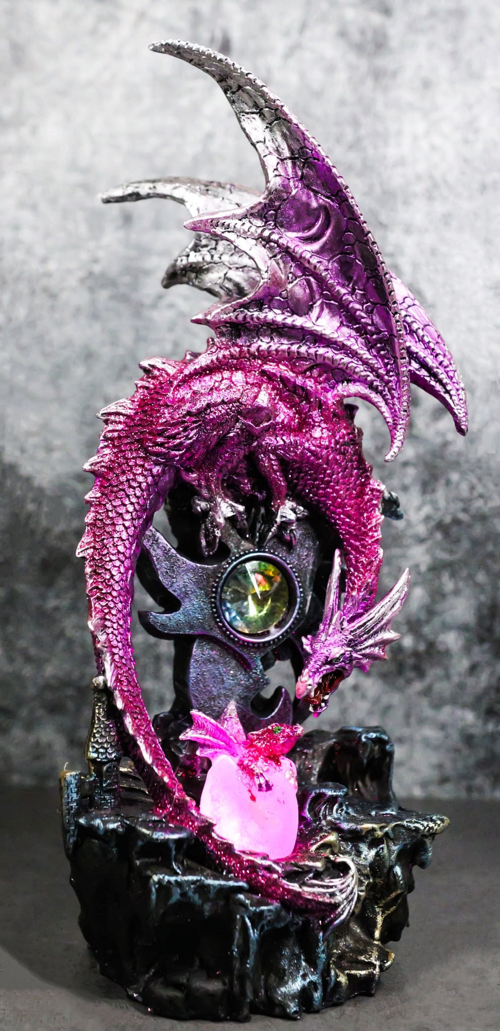 Pink Metallic Dragon Guarding Hatchling Drake Emerging From Acrylic LED ...
