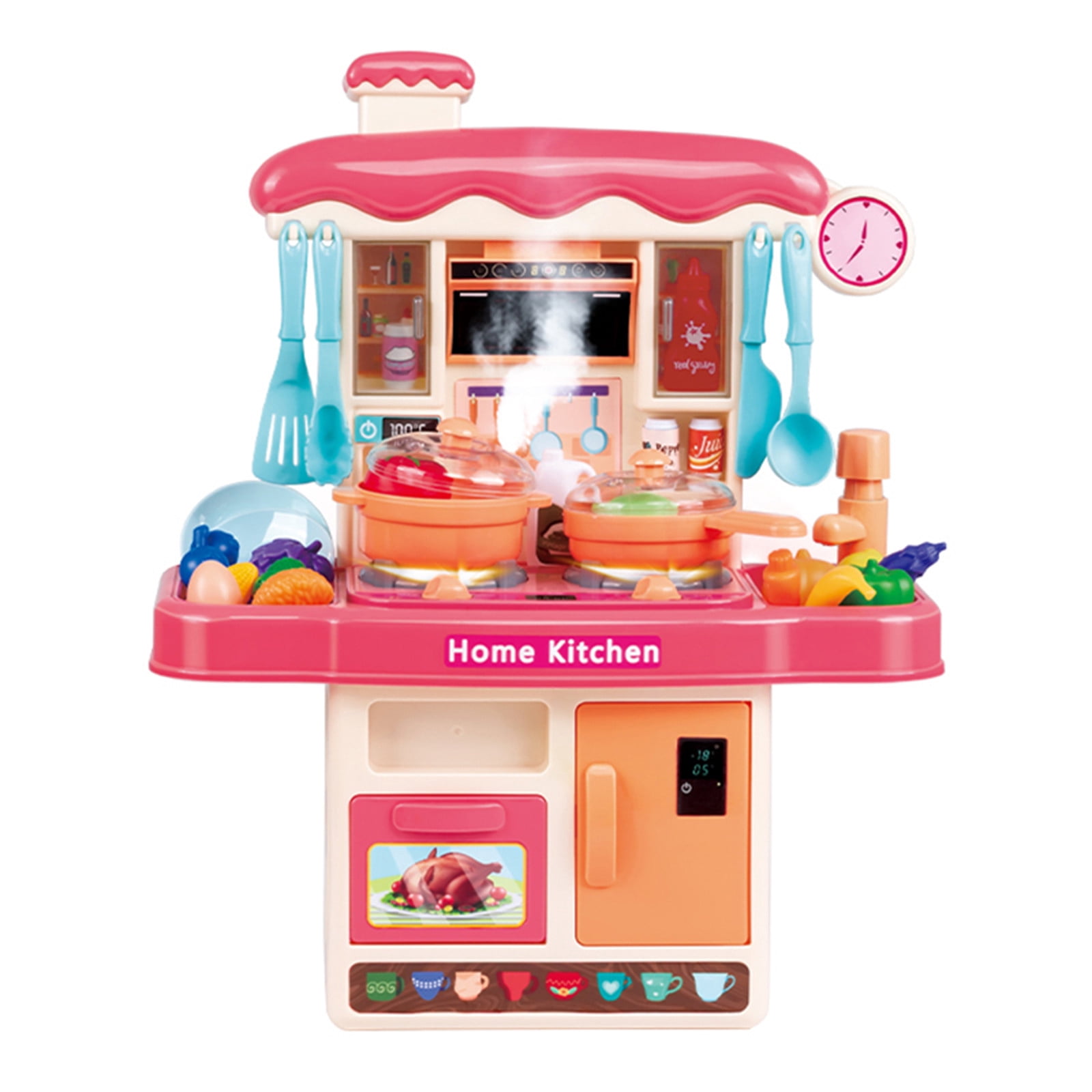 Pink Mini Kitchen Playset With Realistic Spray Simulation Sound And ...