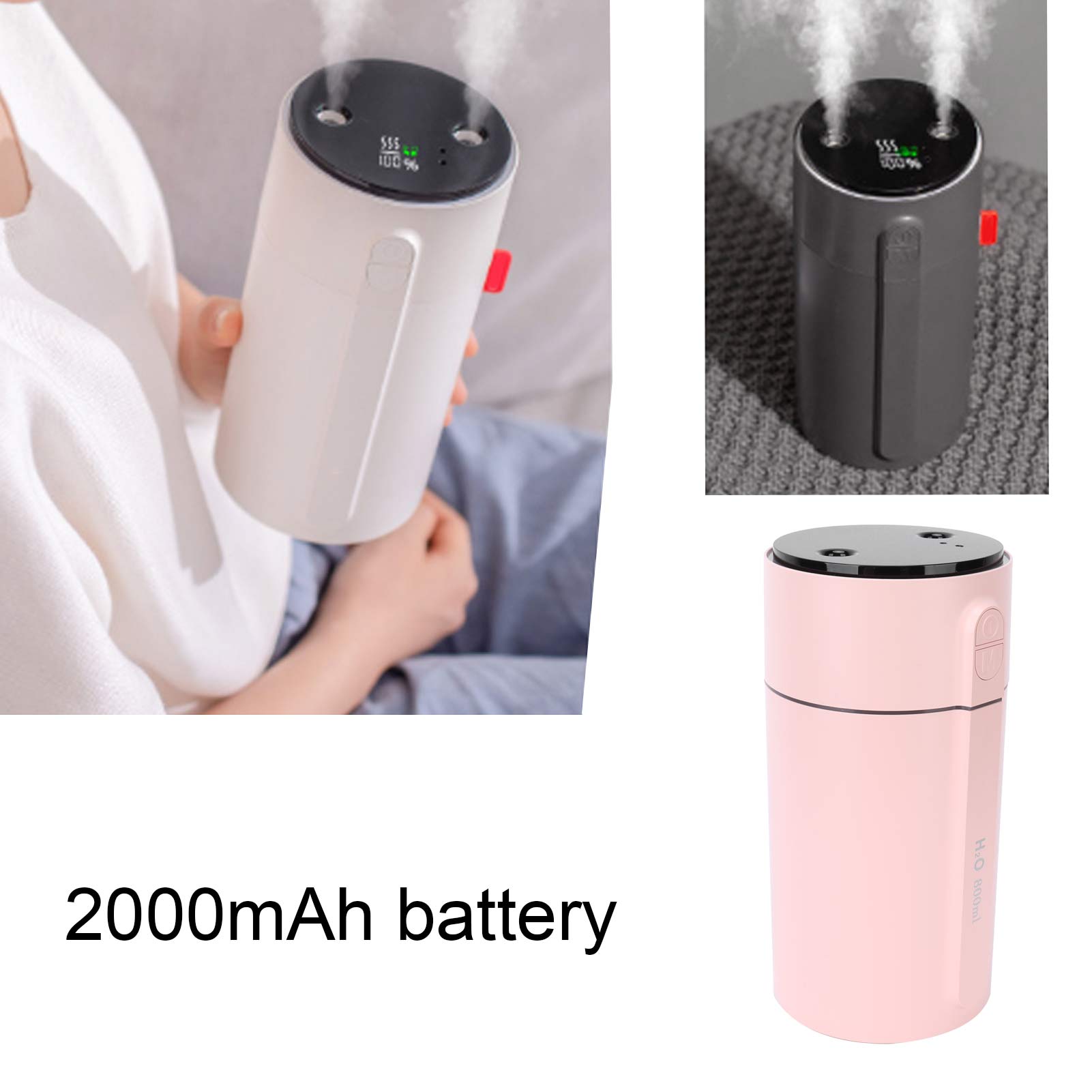 Pink Mini USB Humidifier with Smart Display & Dual Spray Nozzles for ...