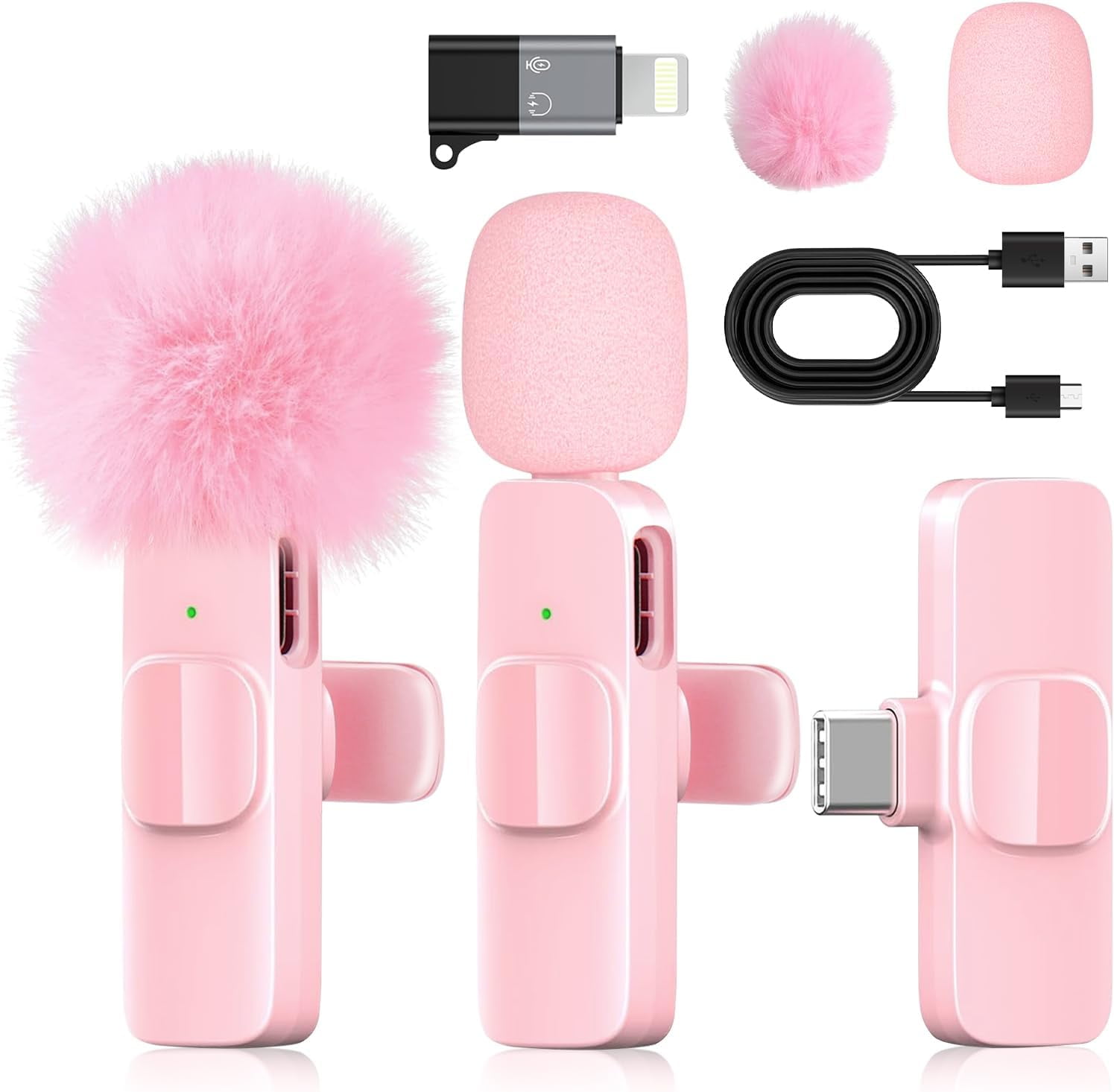 Pink Mini Wireless Microphone for iPhone & Android, Lavalier Microphone ...